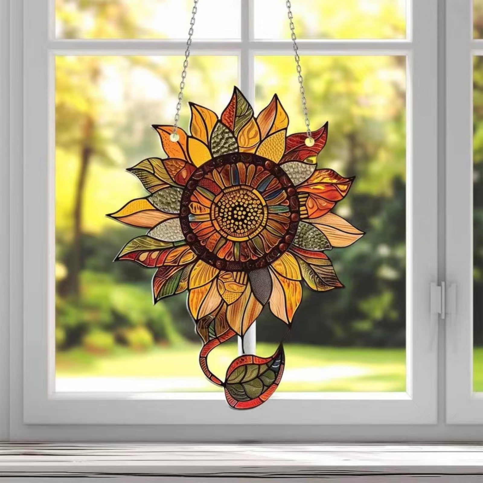 Stained Glass Sunflower Window Hanging, Sunflower Suncatcher for Window ...