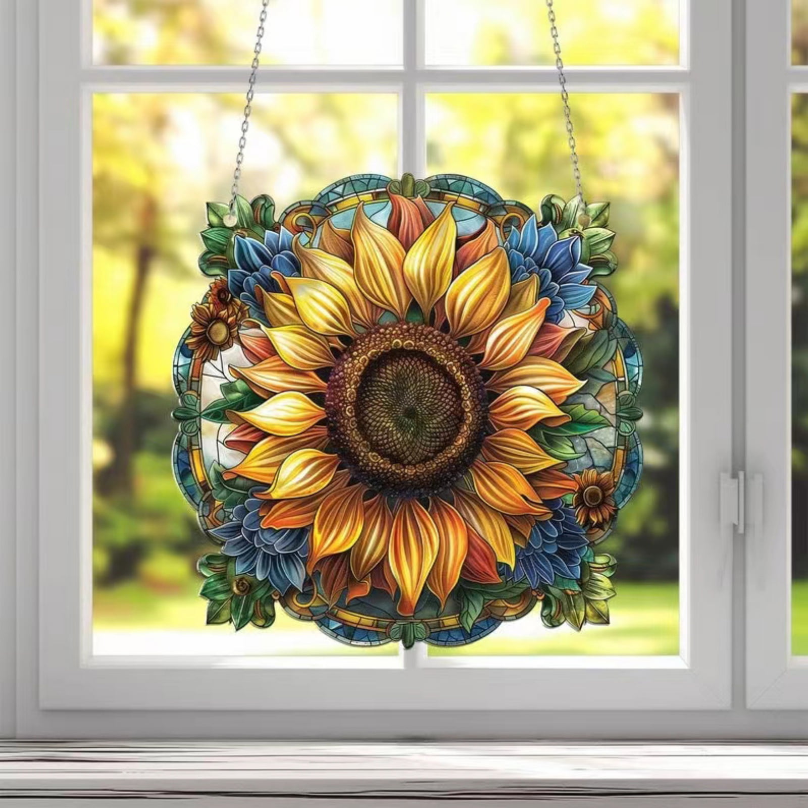 Stained Glass Sunflower Window Hanging, Sunflower Suncatcher for Window ...
