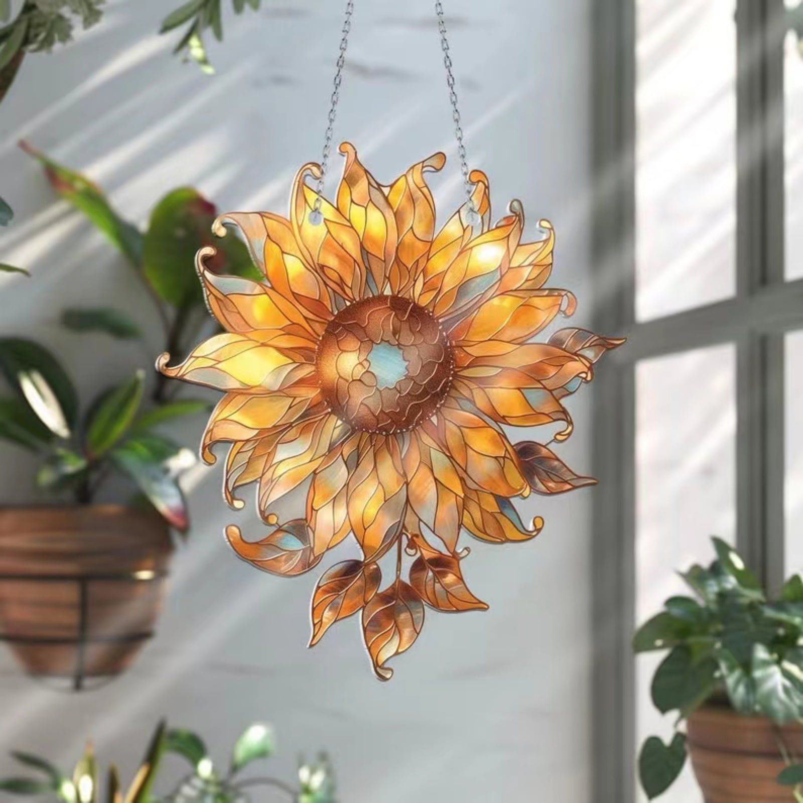 Stained Glass Sunflower Window Hanging, Sunflower Suncatcher for Window ...