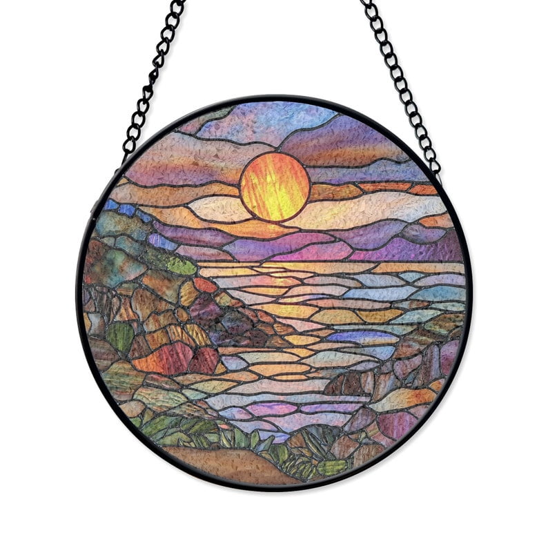Stained Glass Sunset Ocean View Suncatcher – Coastal Landscape Window ...