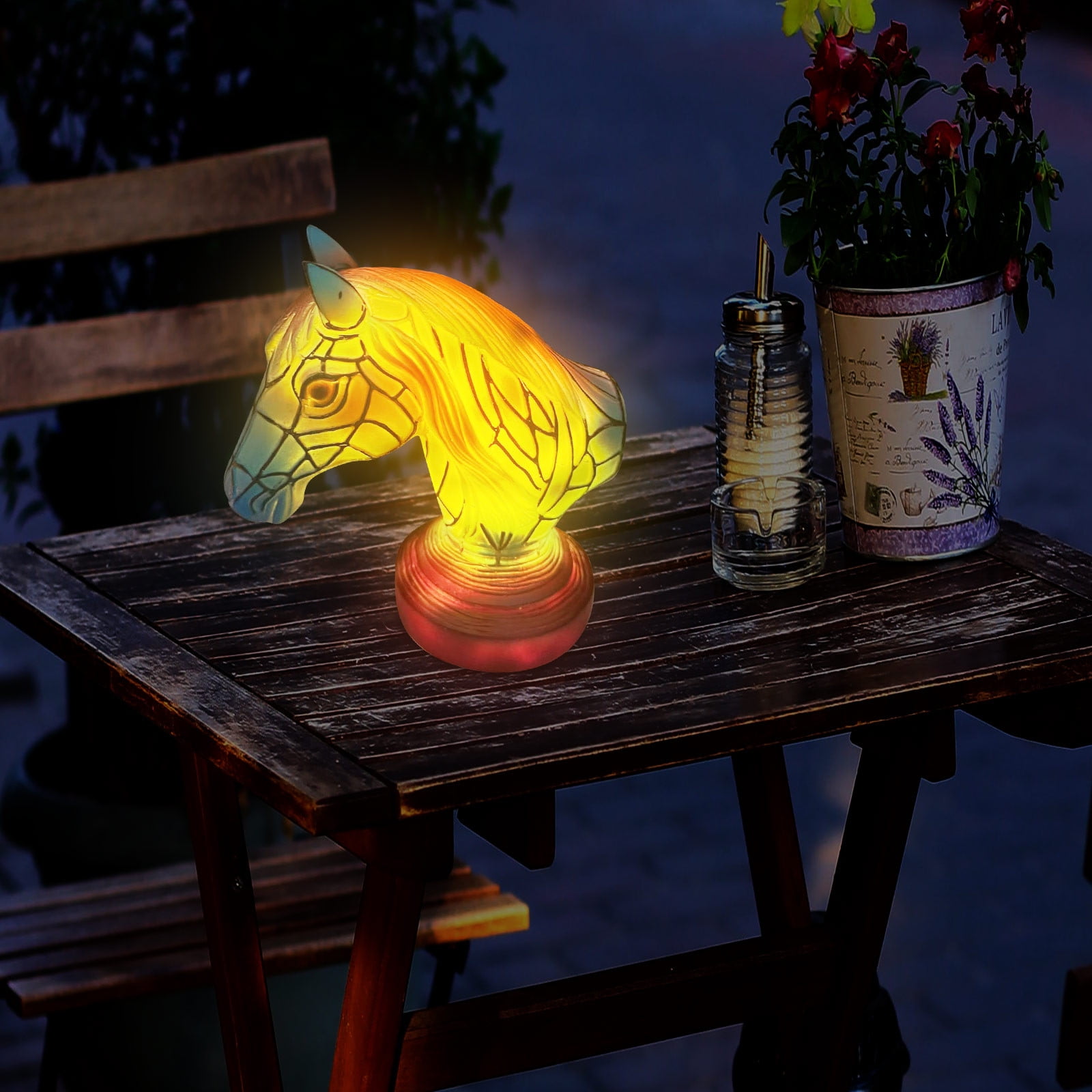 Stained Glass Table Light, Vintage Look Colorful Accent Decor, Flat ...