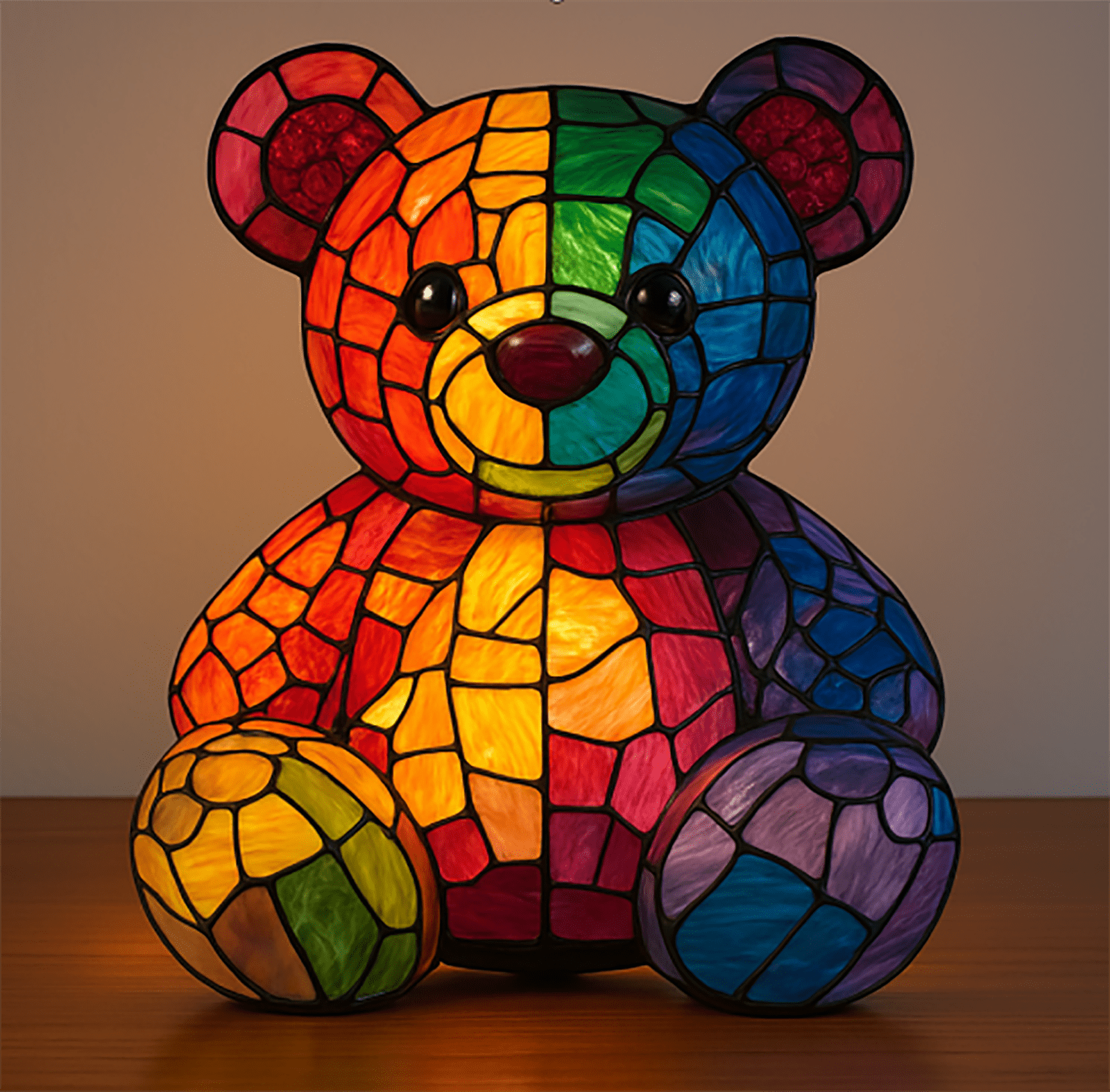 Stained Glass Teddy Bear Lamp, Stained Glass Lamp, Mosaic Lamp, Retro ...