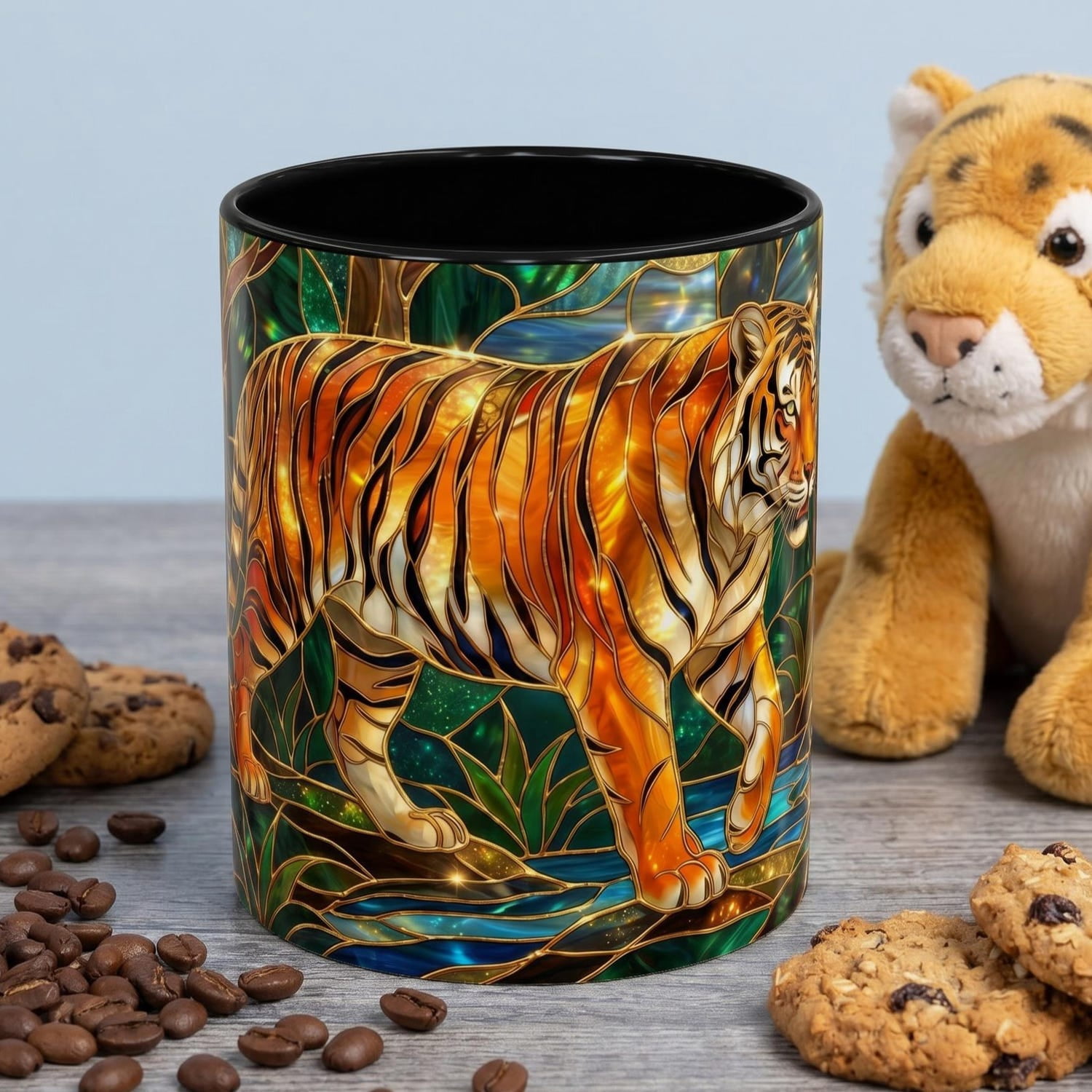 Stained Glass Tiger Mug, Big Cat Jungle Coffee Cup, Wildlife Animal ...