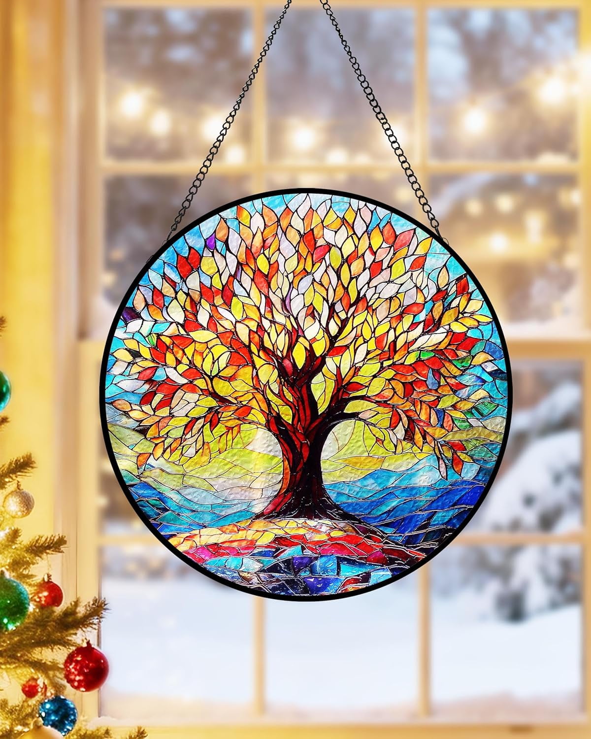 Stained Glass Tree Of Life Window Suncatcher 8-Inch Round Decorative ...