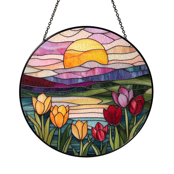Stained Glass Tulip Field Sunset Window Suncatcher2001 - Walmart.com