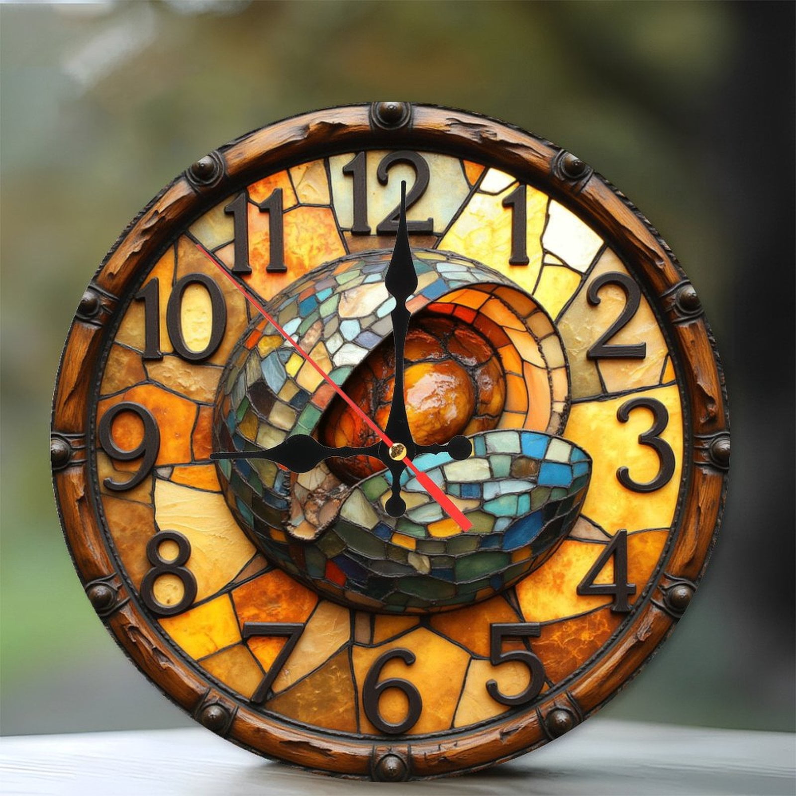 Stained Glass Turtle Shell Wall Clock Decor 10-Inch Silent Wooden Wall ...
