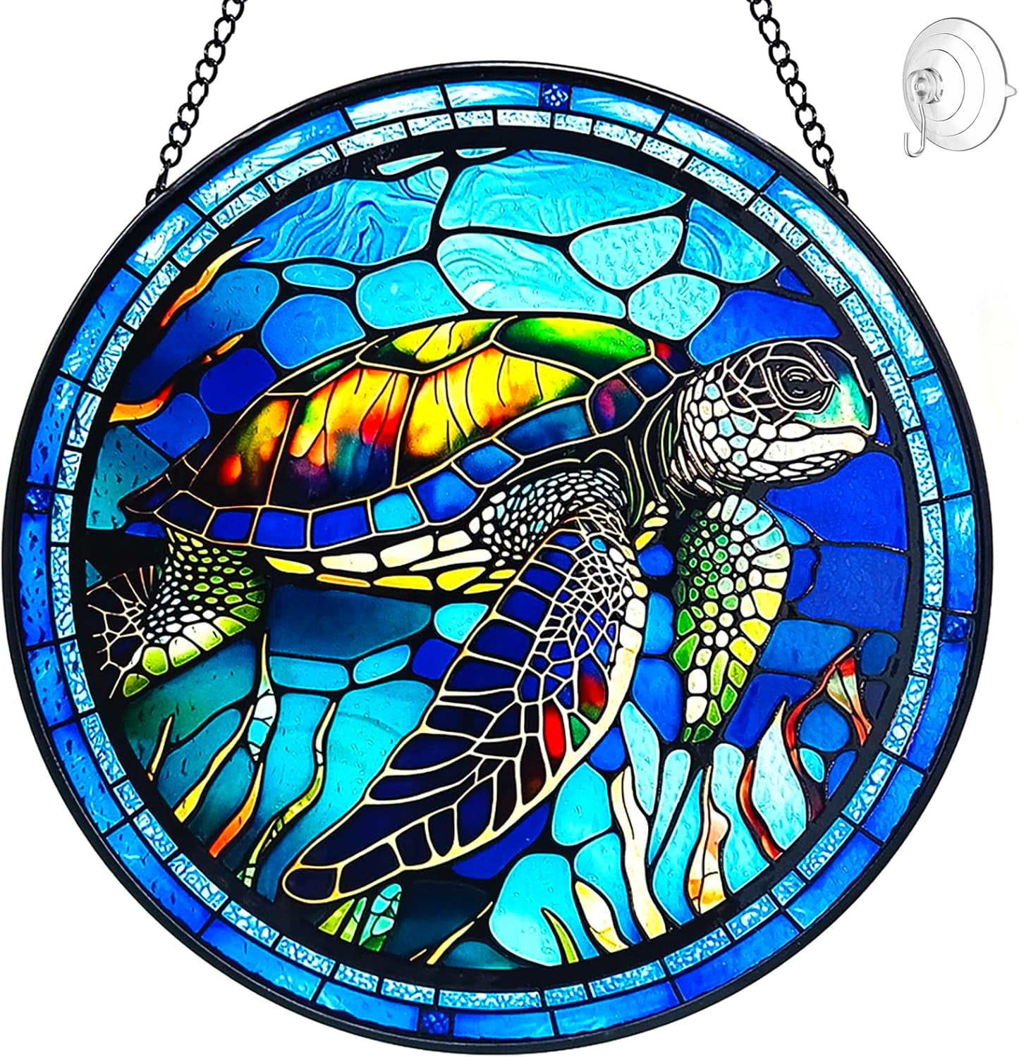 Stained Glass Turtle Suncatcher Window Hanging - Handmade Sea Turtle ...