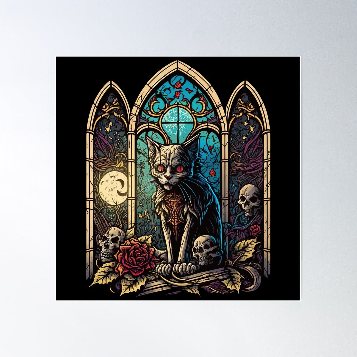 Stained Glass Undead Cat Poster Wall Art, Modern Wall Decor For Living ...