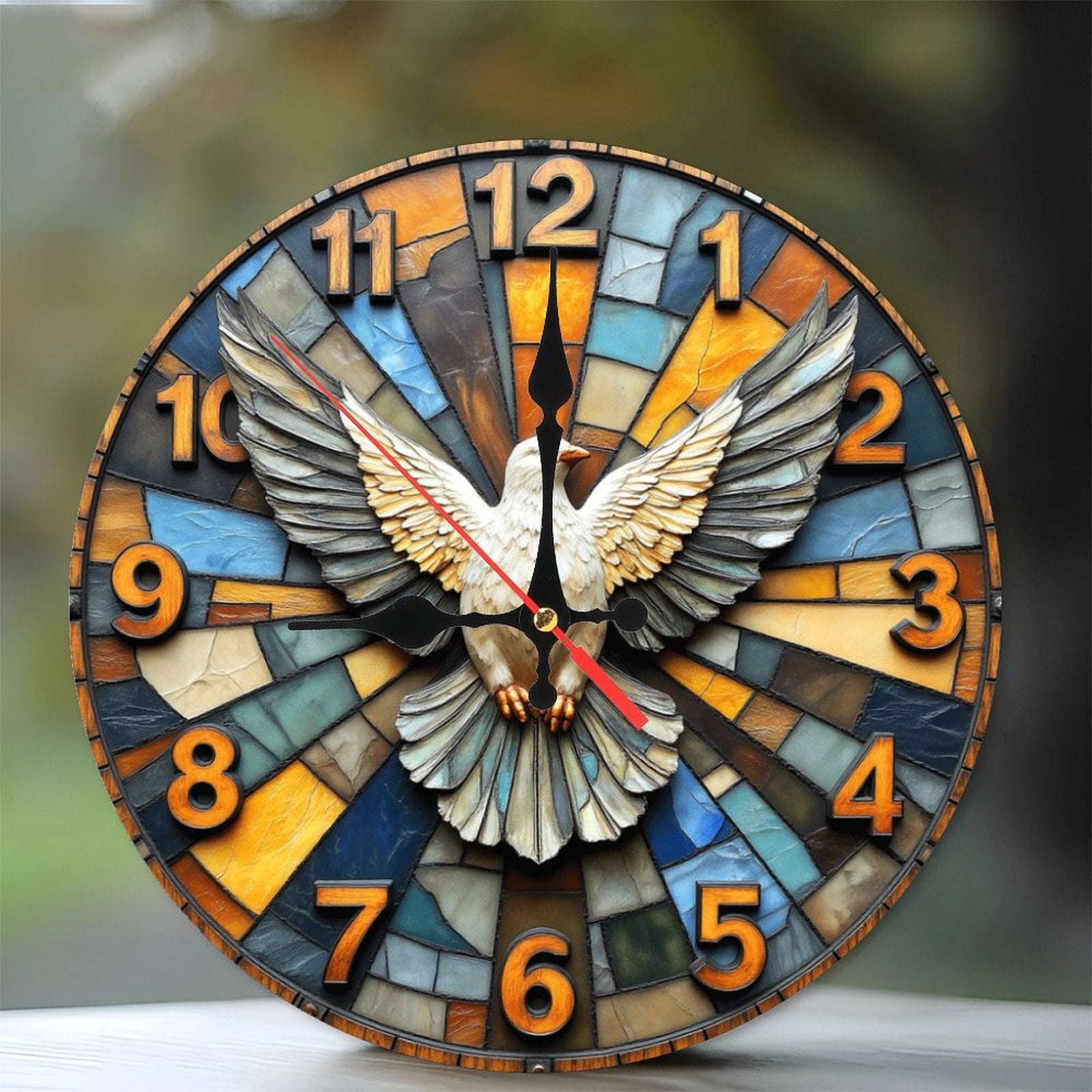 Stained Glass Wall Clock with Bird Design And Colors 10-Inch Silent ...