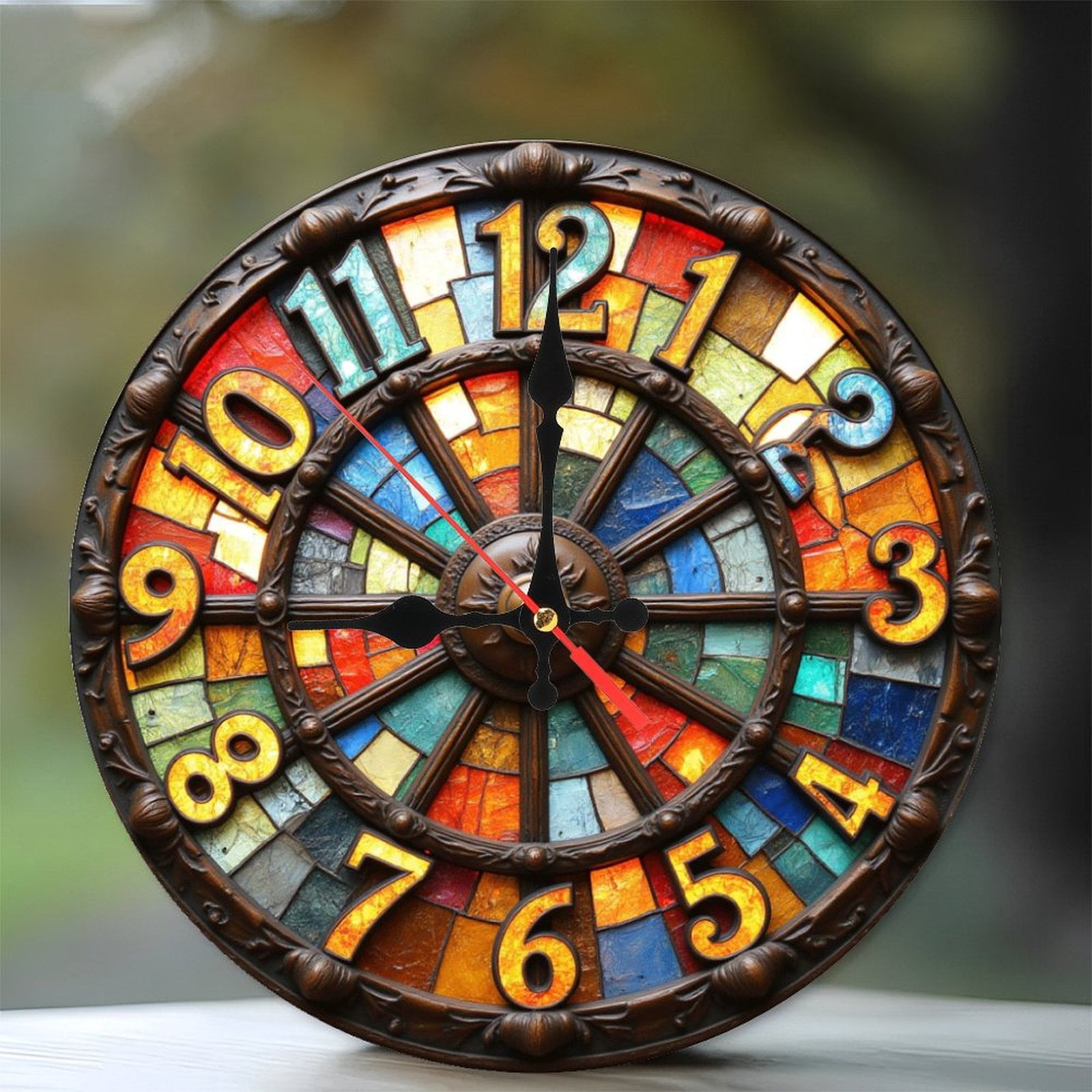 Stained Glass Wall Clock Vintage Decorative Home Art 10-Inch Silent ...