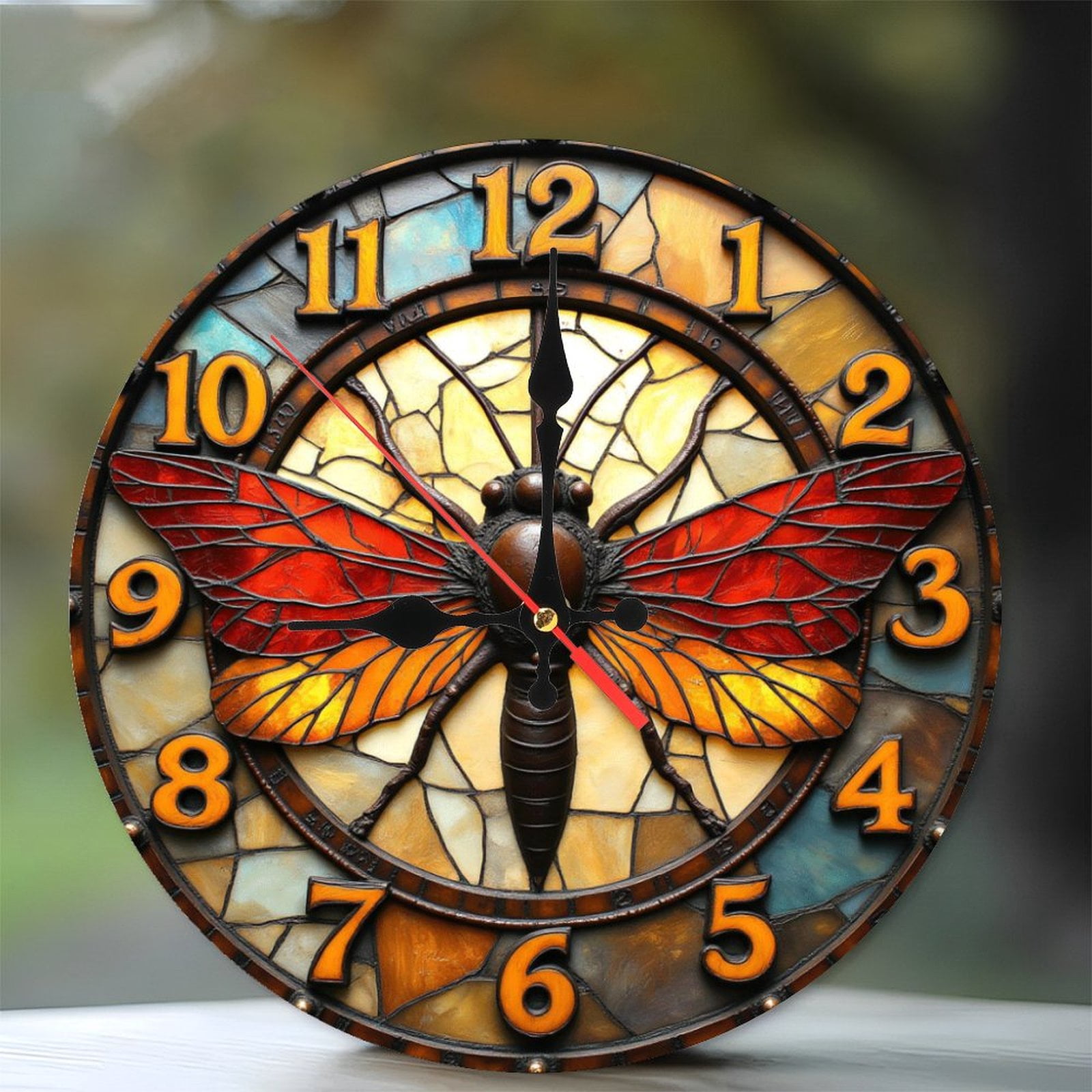Stained Glass Wall Clock with Butterfly Design 10-Inch Silent Wooden ...