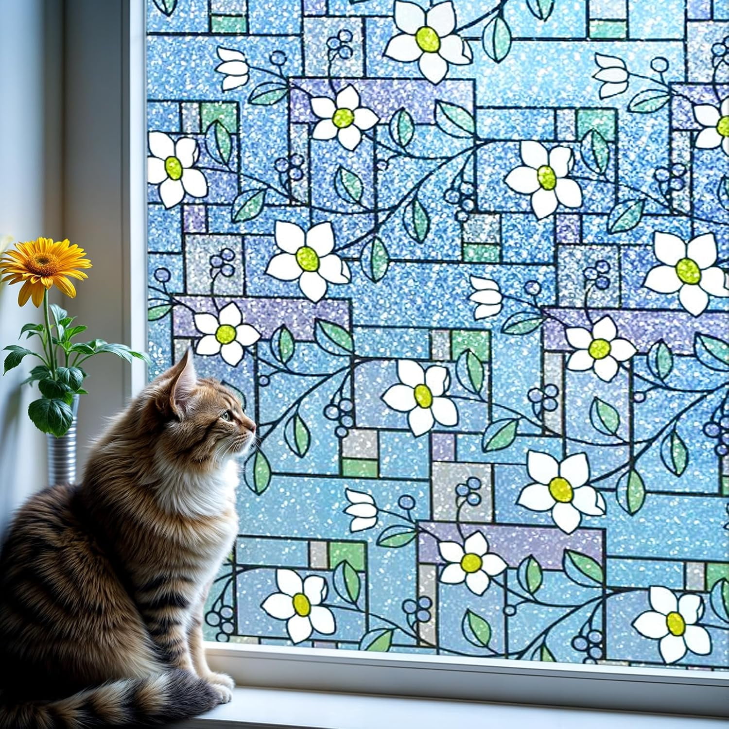 Stained Glass Window Film,Color Flower Pattern Privacy Window Film,Static Cling Window Glass ...
