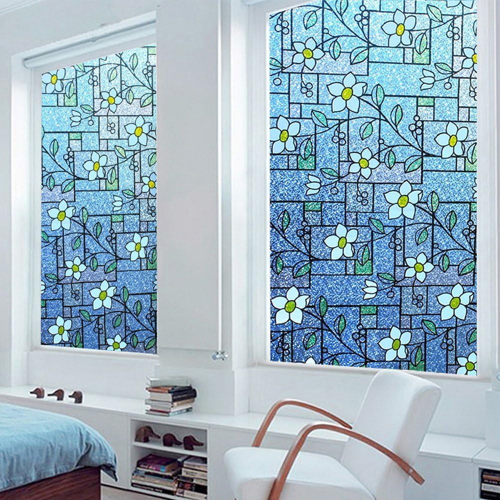 Stained Glass Window Film,Color Flower Pattern Privacy Window Film,Static Cling Window Glass ...