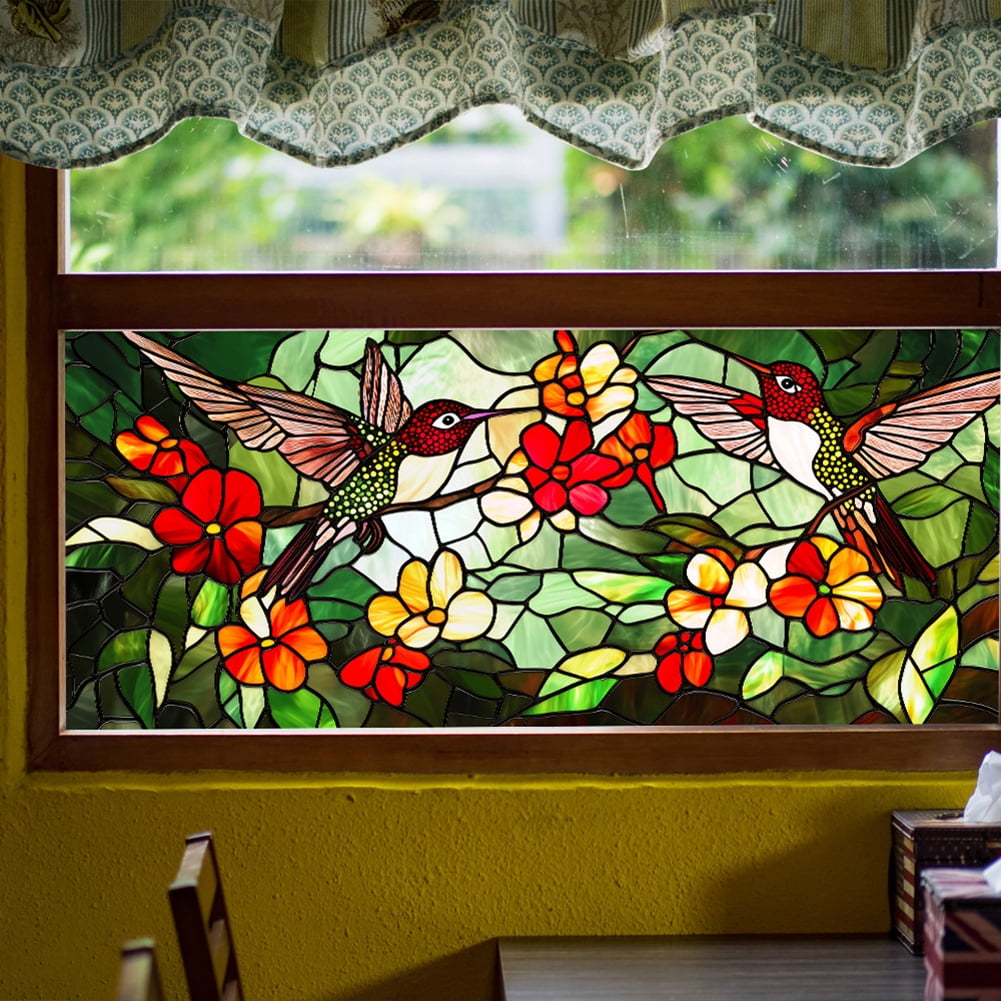 Stained Glass Window Film, Flower Static Cling Window Privacy Film ...