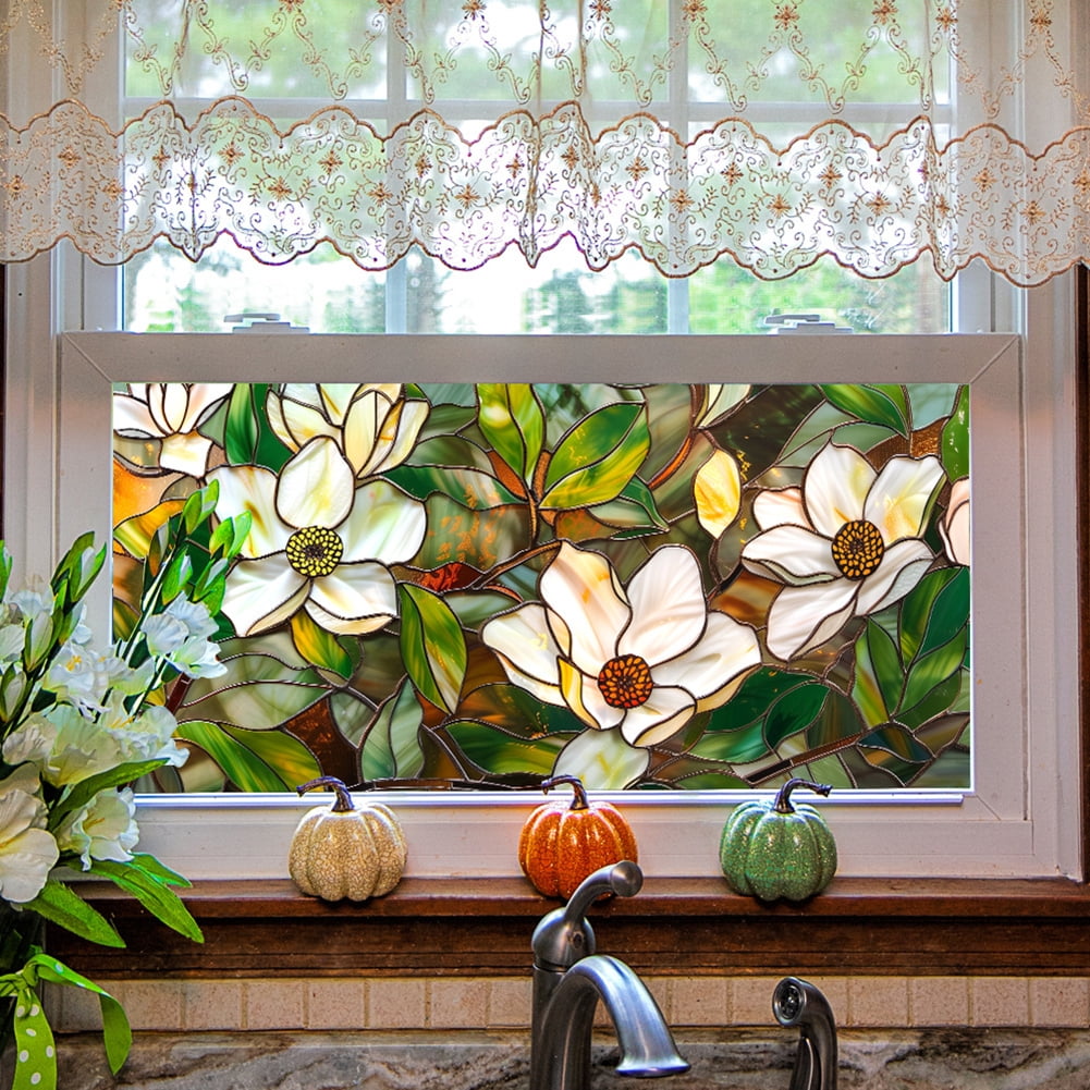 Stained Glass Window Film, Flower Static Cling Window Privacy Film ...