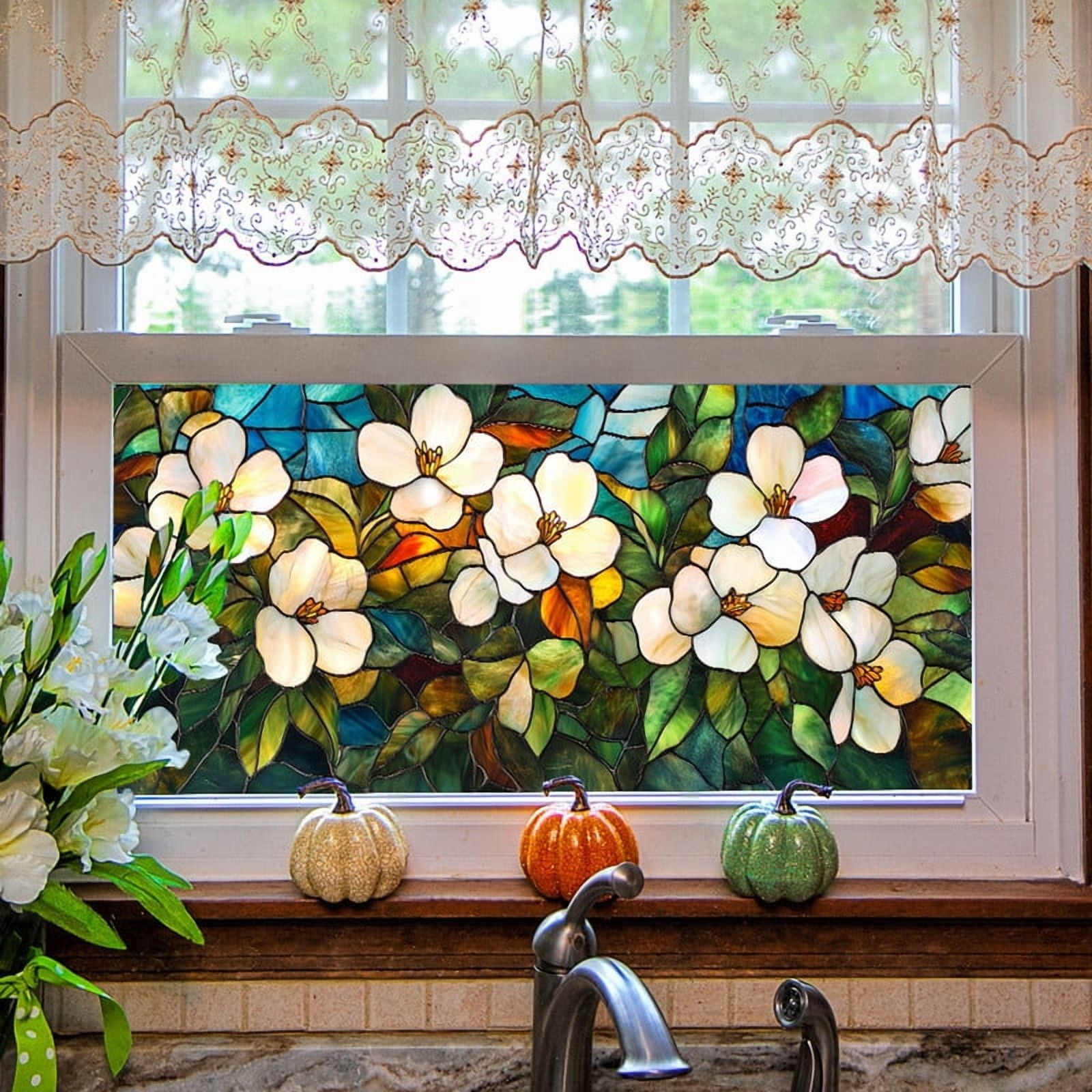 Stained Glass Window Film, Flower Static Cling Window Privacy Film ...