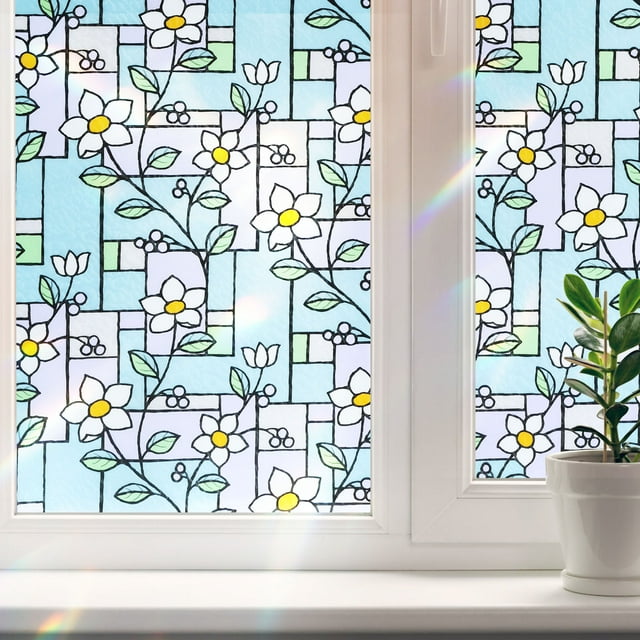 Stained Glass Window Film Privacy Frosted Window Film Self Adhesive Static Cling Uv Blocking