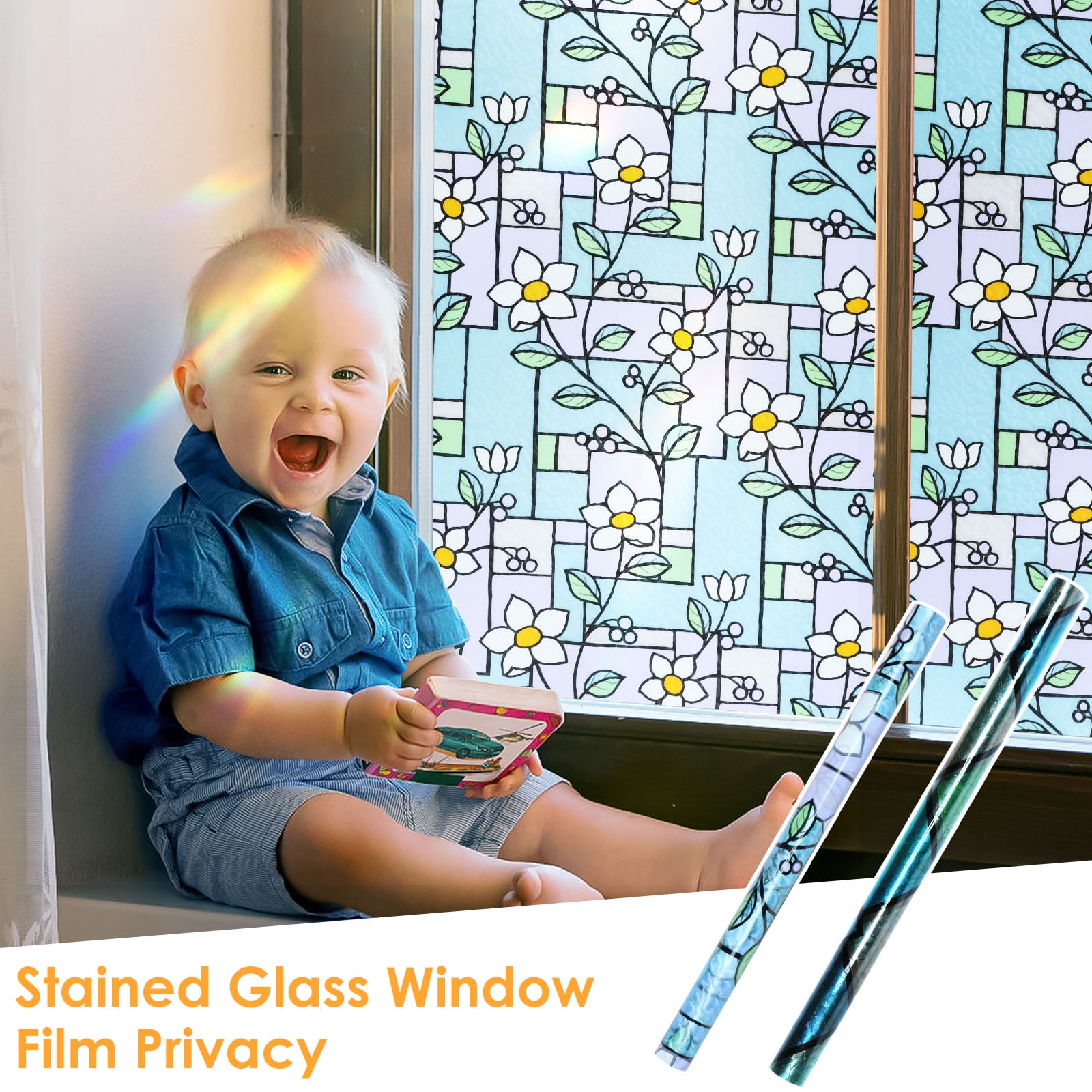Stained Glass Window Film Privacy Frosted Window Film Self Adhesive Static Cling UV Blocking ...