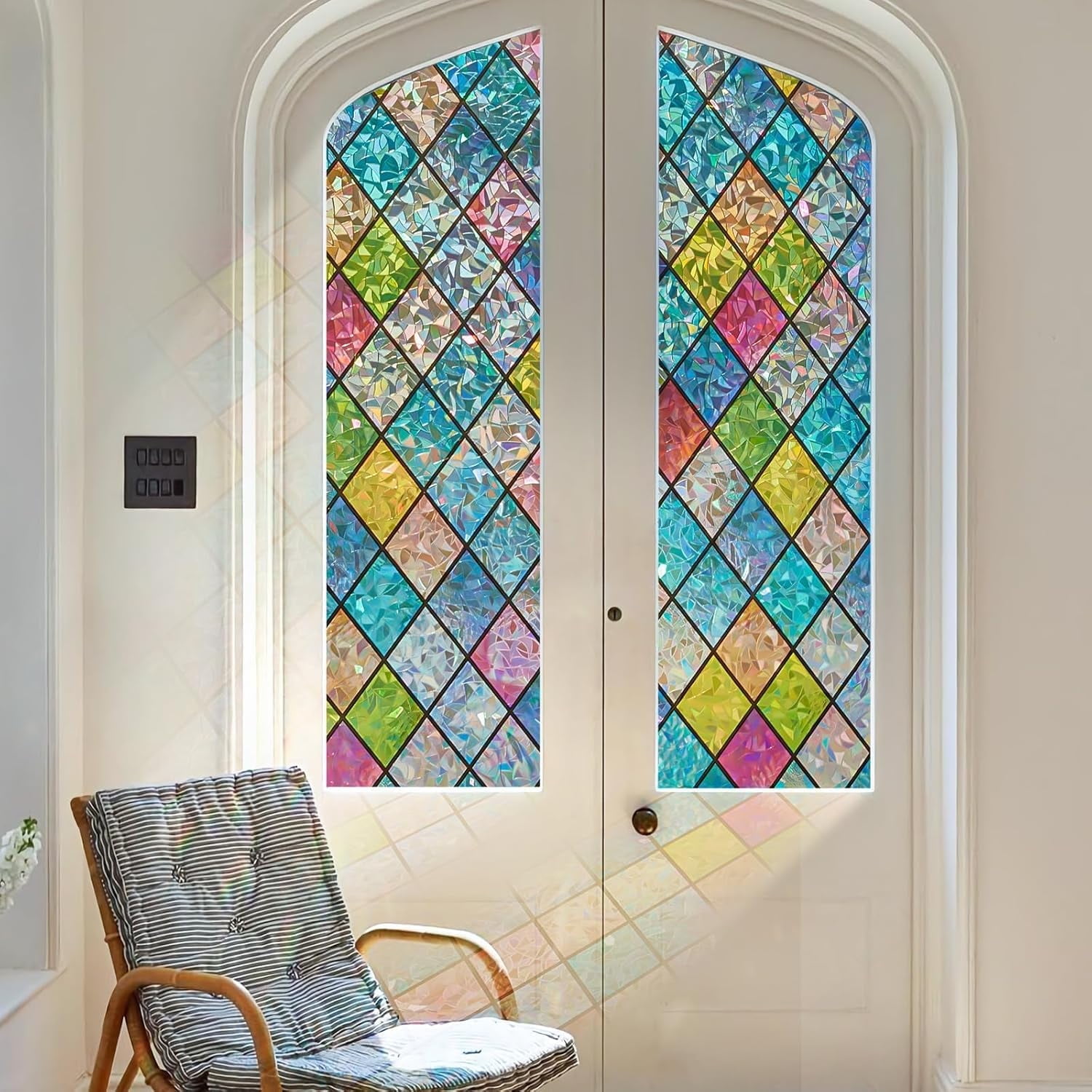 Stained Glass Window Film, Rainbow Window Privacy Film Decorative, Sun ...