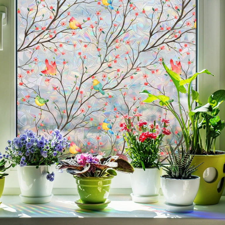 Stained Glass Window Film Static Cling Window Privacy Film Decorative UV Sun Blocking Non Adhesive Glass Window Covering for Home Bathroom