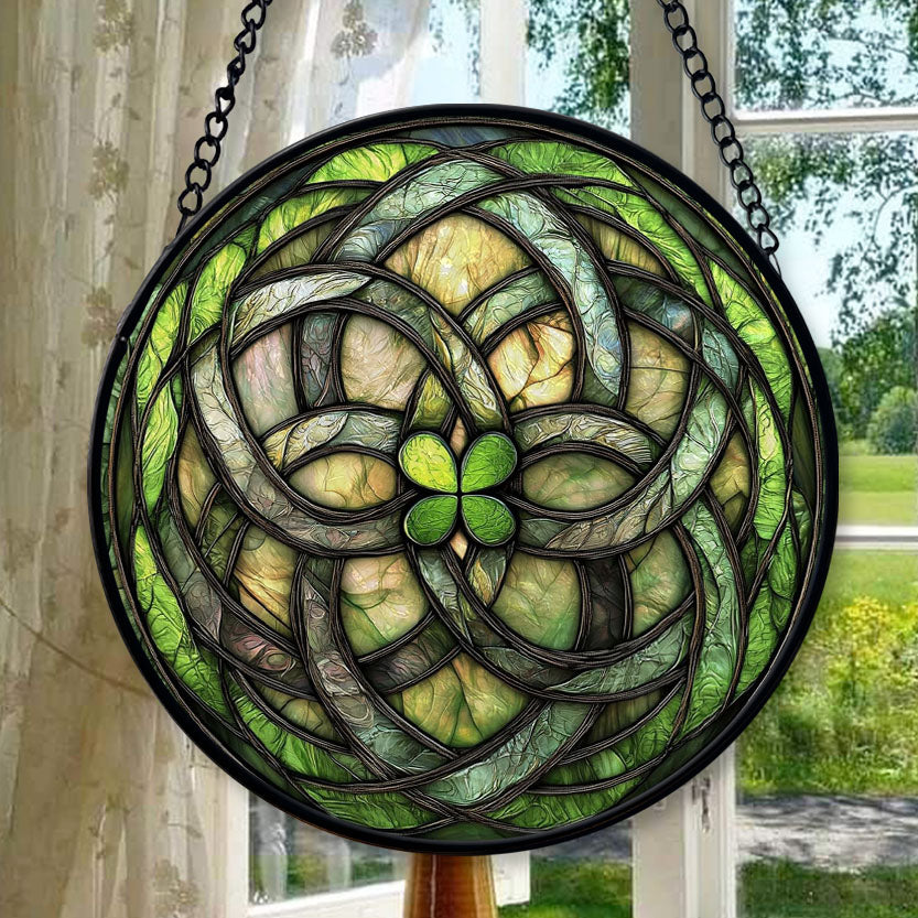 Stained Glass Window Hanging, Abstract Green Clover Sun Catchers ...