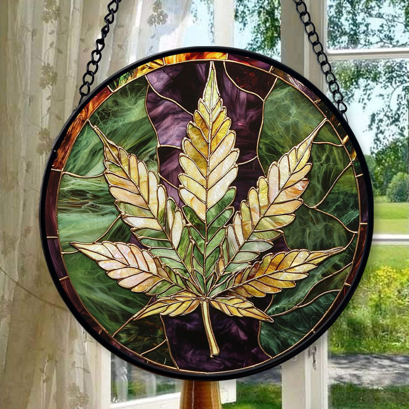 Stained Glass Window Hanging, Abstract Leaves Sun Catchers Diamond ...
