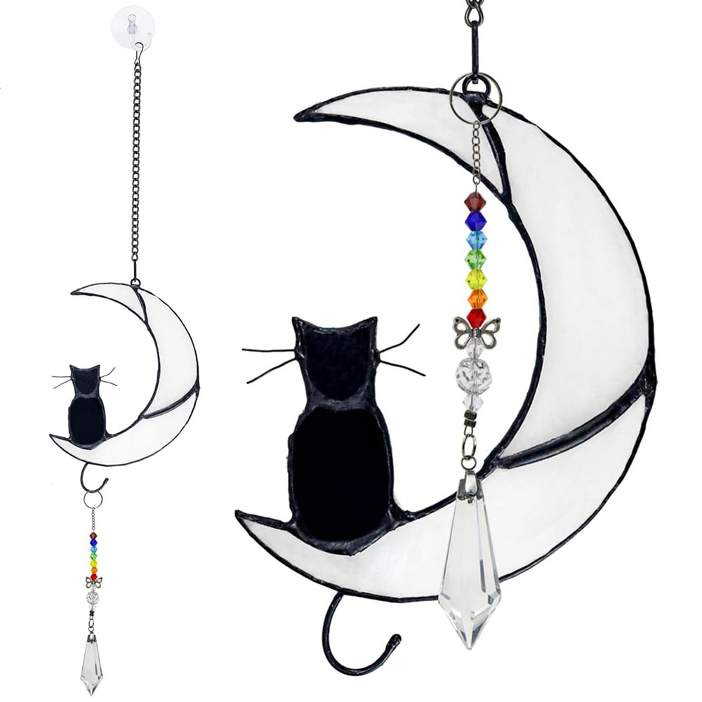 Cat Suncatcher Cat Couple On Moon Stained Glass Suncatcher - Purr-fect ...