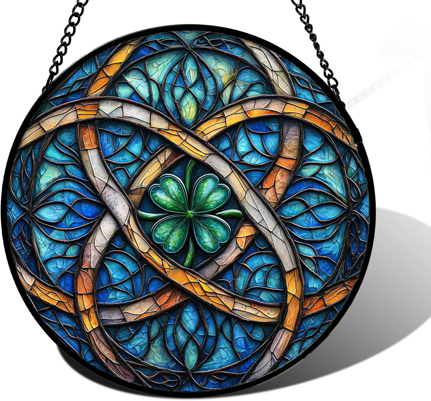 Stained Glass Window Hanging, Blue Abstract Line Clover Sun Catchers ...