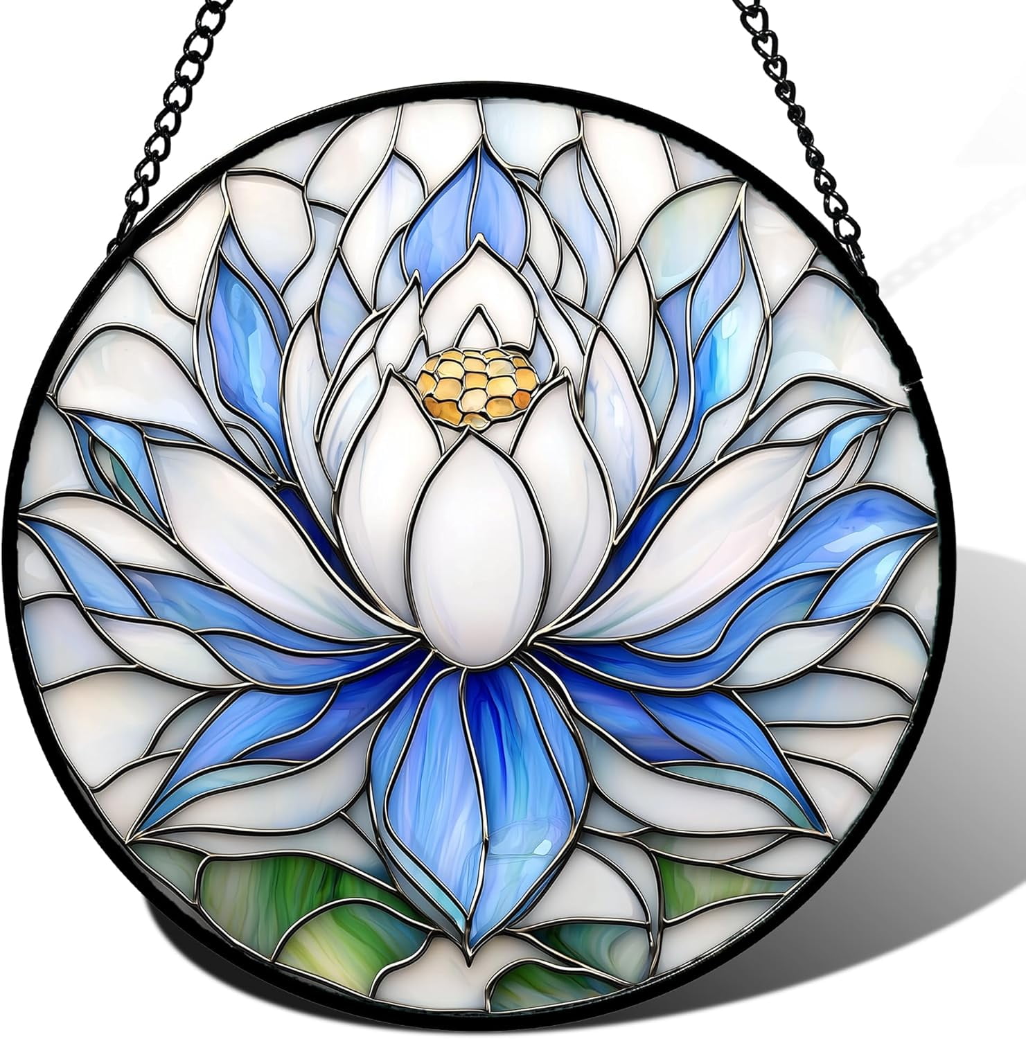 Stained Glass Window Hanging - Blue and White Lotus Petal Suncatcher ...