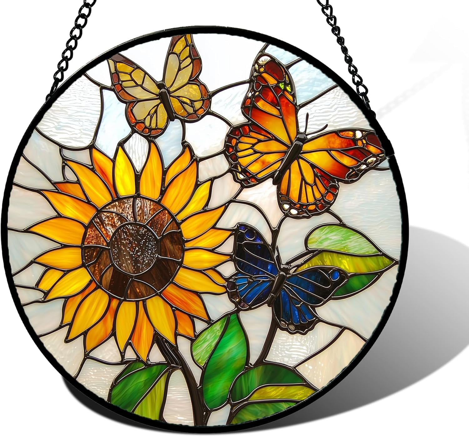 Stained Glass Window Hanging, Butterfly and Sunflowers Sun Catchers ...