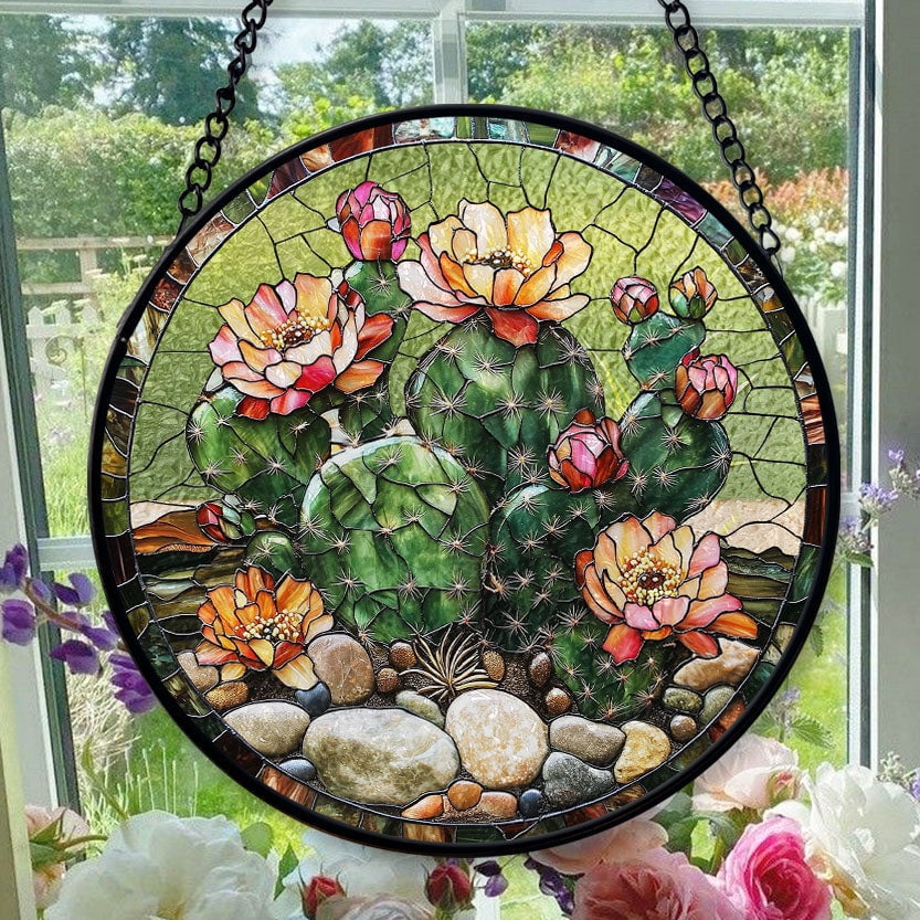 Stained Glass Window Hanging Cactus - Stained Glass Window Hanging ...