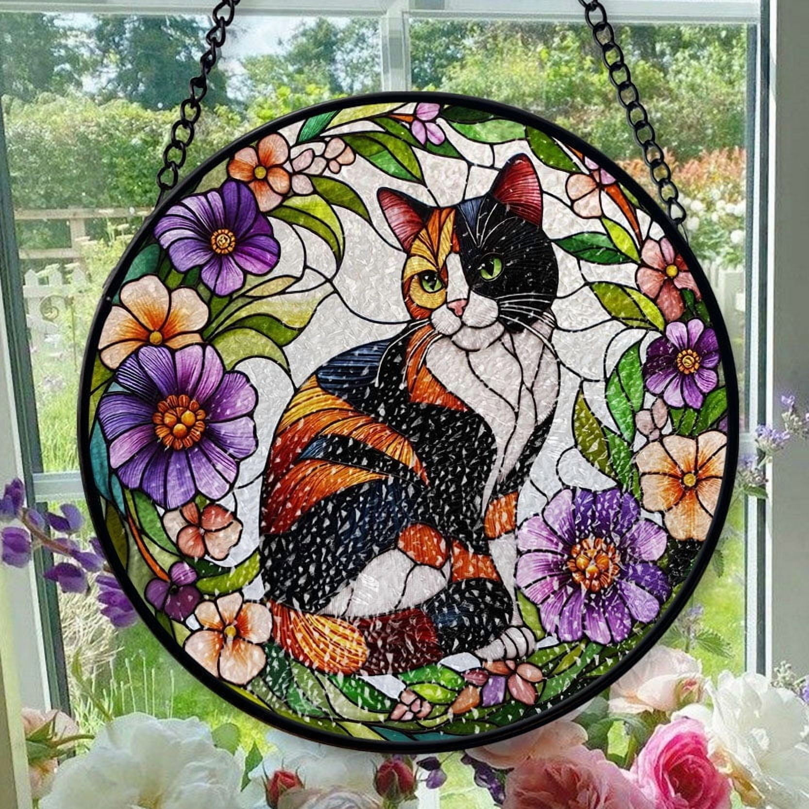 Stained Glass Window Hanging Calico Cat - Stained Glass Window Hanging ...