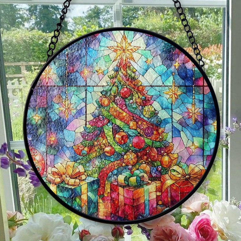 Stained Glass Window Hanging Christmas Tree - Stained Glass Window ...