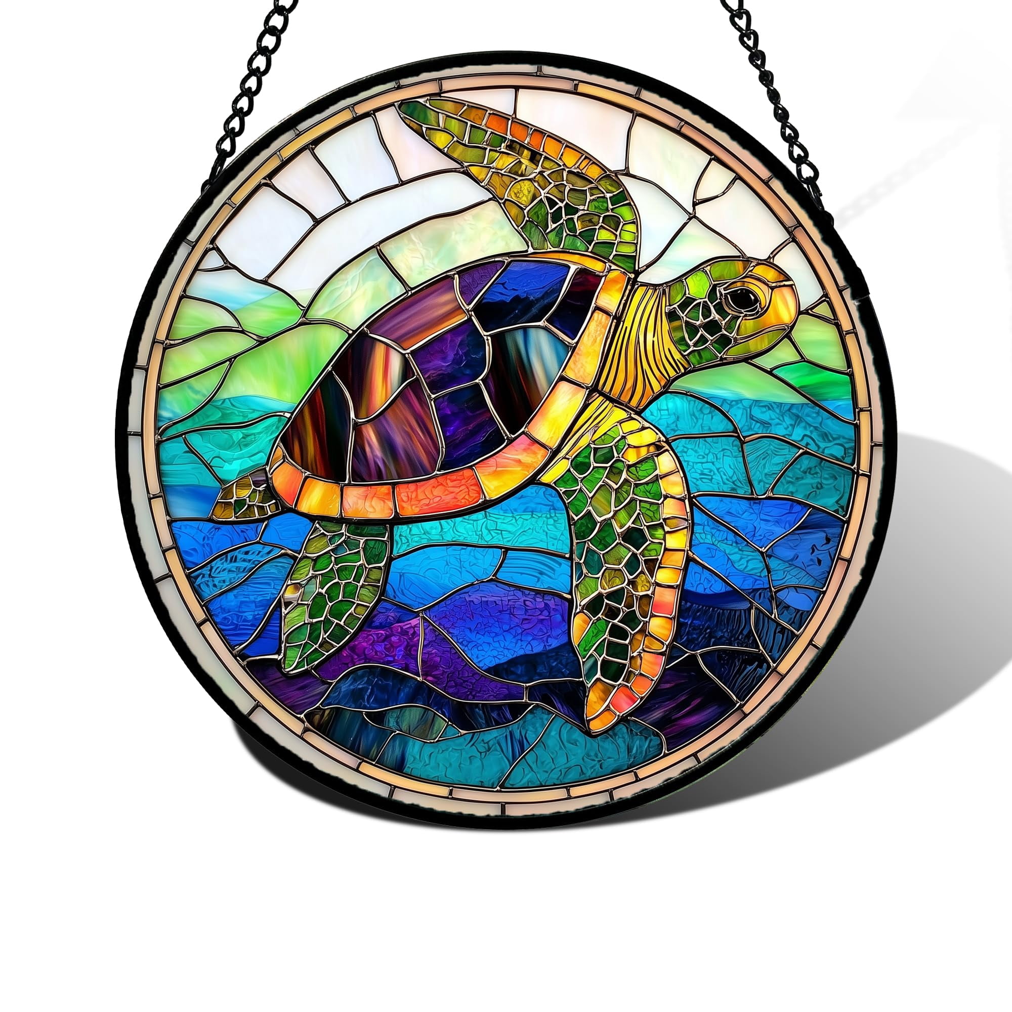 Stained Glass Window Hanging, Colored Turtle Ocean Suncatcher Diamond ...