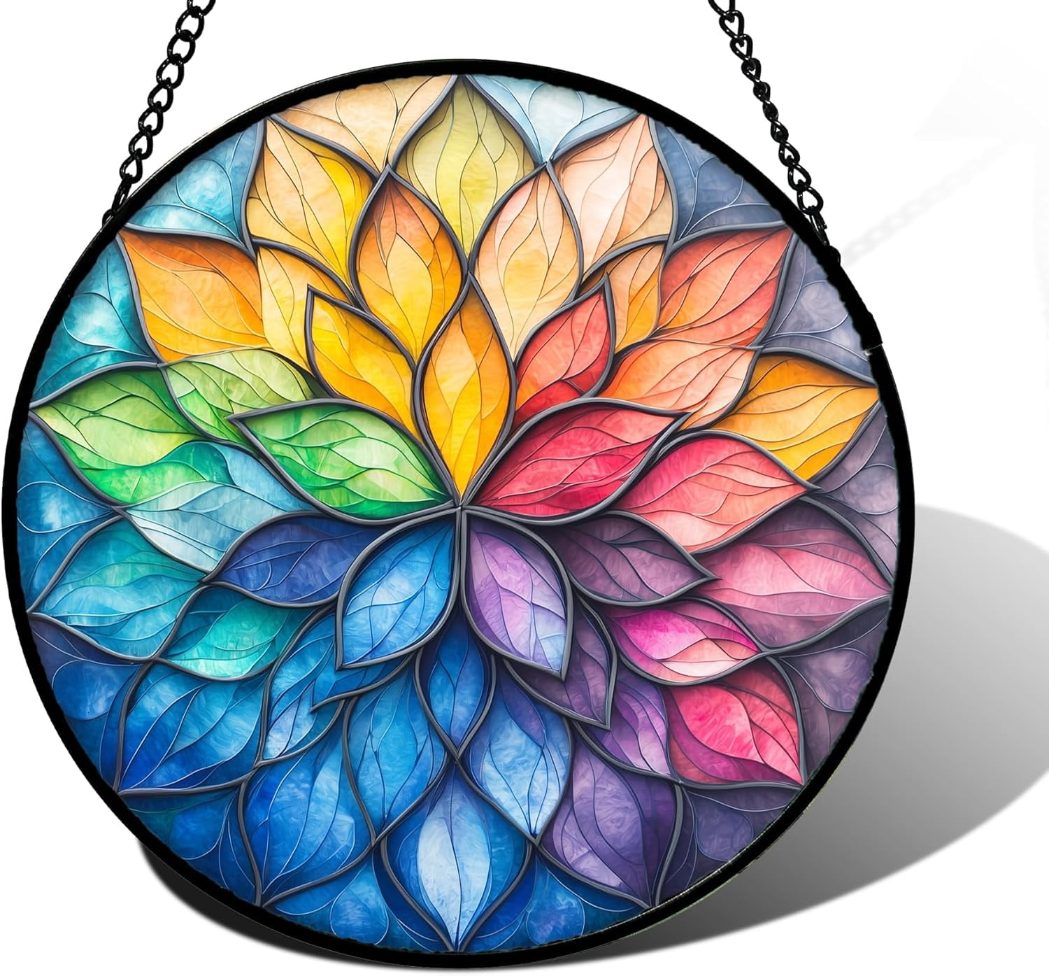 Stained Glass Window Hanging, Colorful Flower Petals Sun Catchers ...