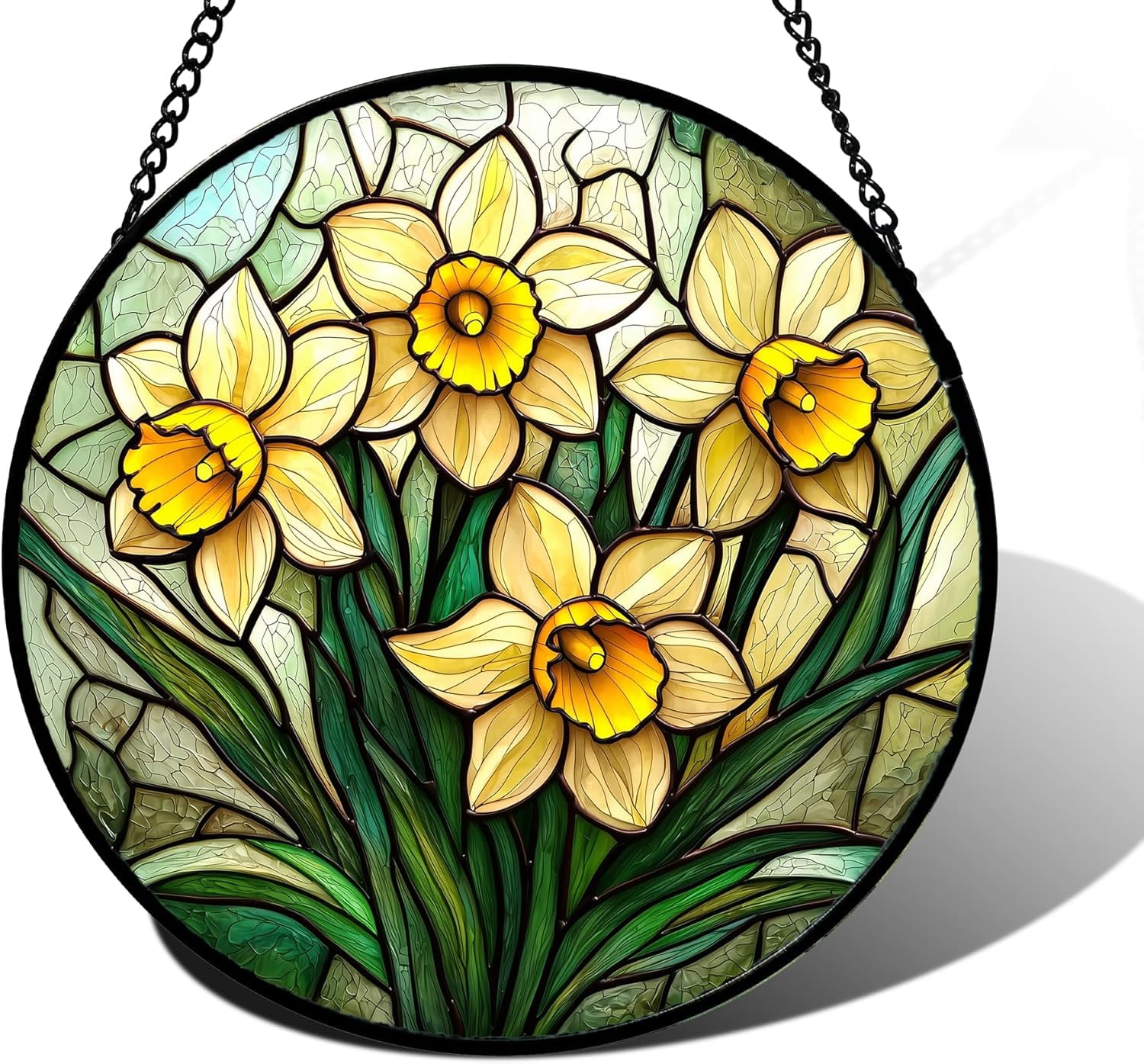Stained Glass Window Hanging, Daffodil Plant Flowers Sun Catchers ...