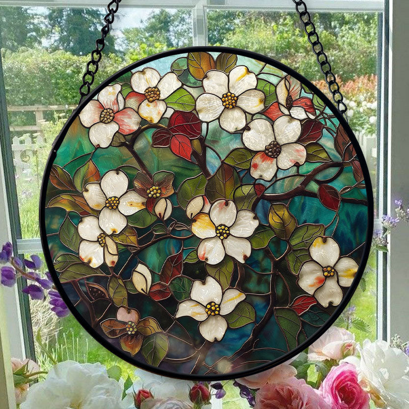 Stained Glass Window Hanging Dogwood - Stained Glass Window Hanging ...