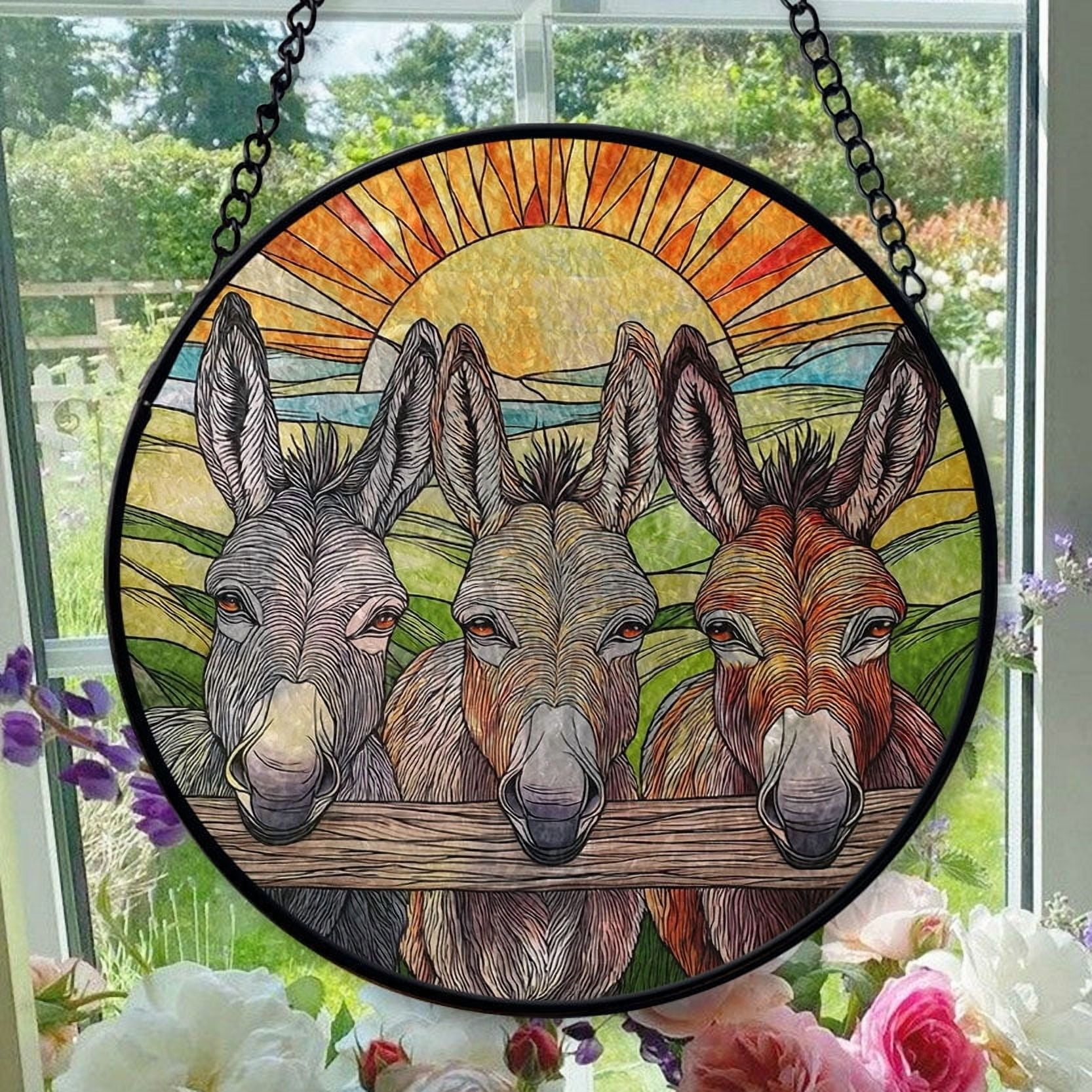 Stained Glass Window Hanging Donkey Peeking - Stained Glass Window ...