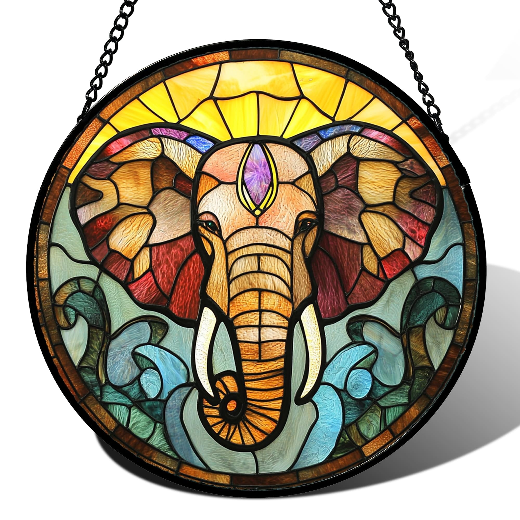 Stained Glass Window Hanging Elephant Tiffany Style Large - Suncatcher ...