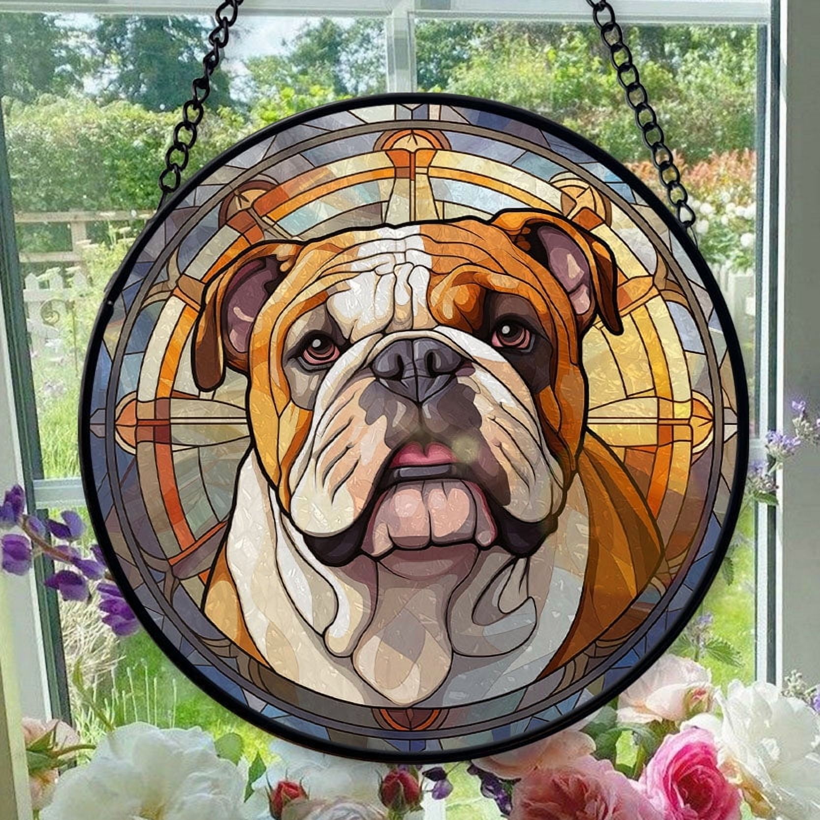 Stained Glass Window Hanging English Bulldog - Stained Glass Window ...