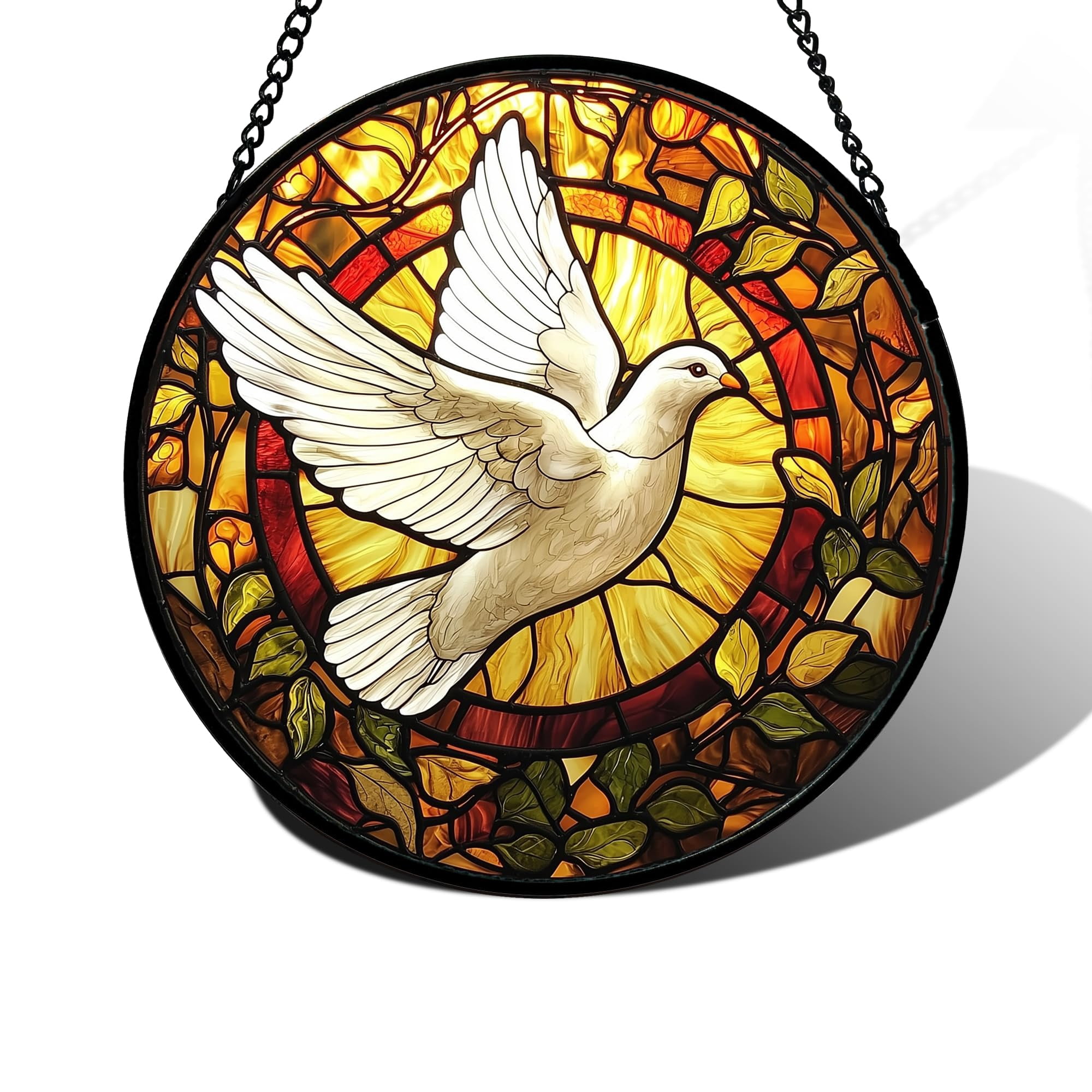 Stained Glass Window Hanging, Flying White Dove Sun Catchers Diamond ...