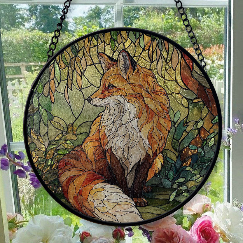 Stained Glass Window Hanging Fox - Stained Glass Window Hanging Fox ...