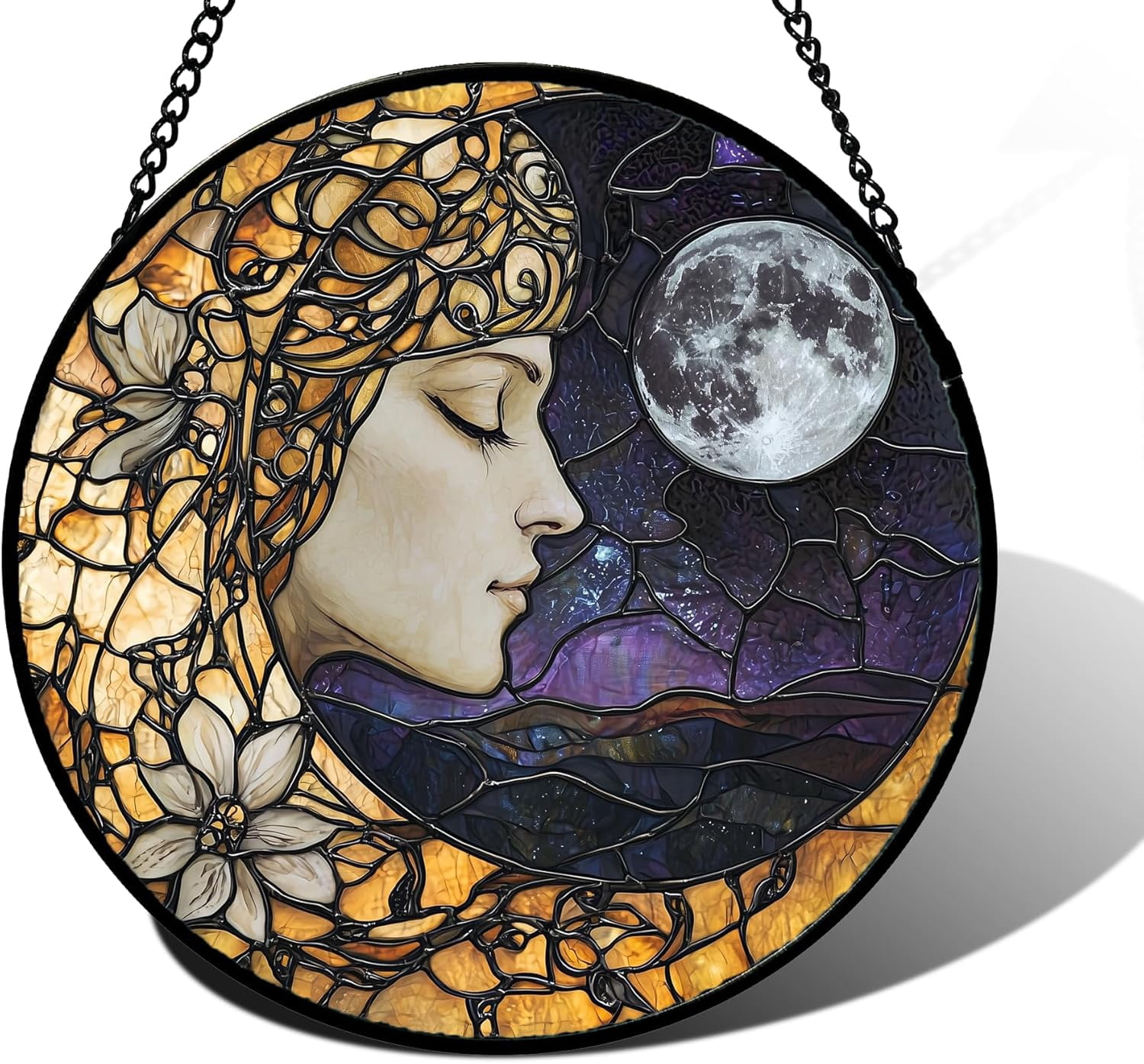 Stained Glass Window Hanging, Gentle Moon Goddess Suncatcher Diamond ...
