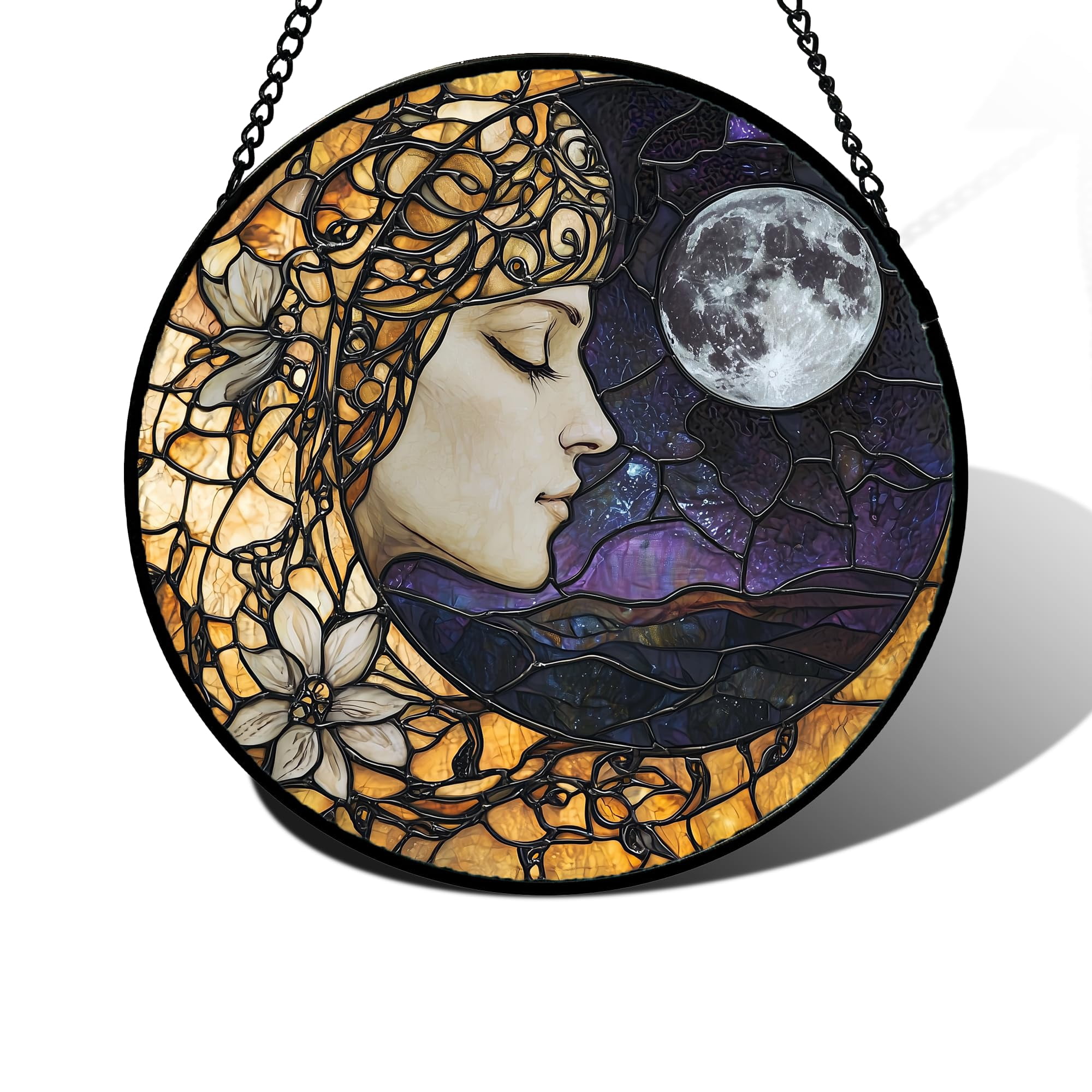 Stained Glass Window Hanging, Gentle Moon Goddess Suncatcher Diamond ...