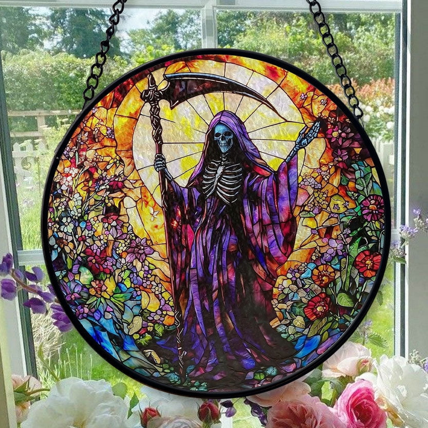 Stained Glass Window Hanging Grim Reaper - Stained Glass Window Hanging ...