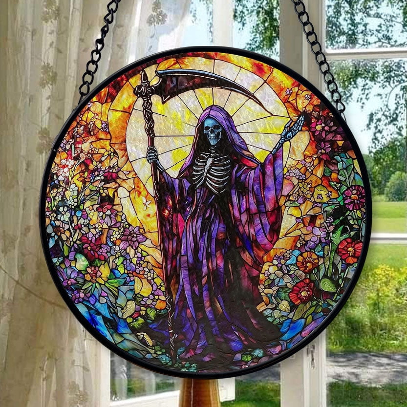 Stained Glass Window Hanging Grim Reaper, Valentine’s Day Decor ...