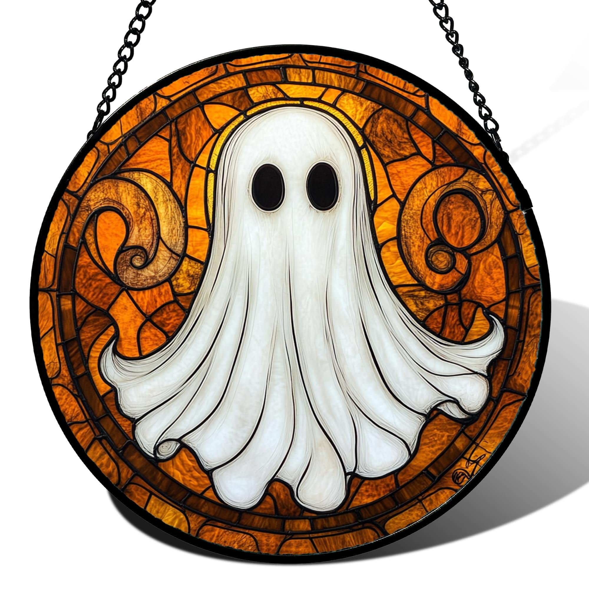 Stained Glass Window Hanging - Halloween Decoration Cute Ghost ...
