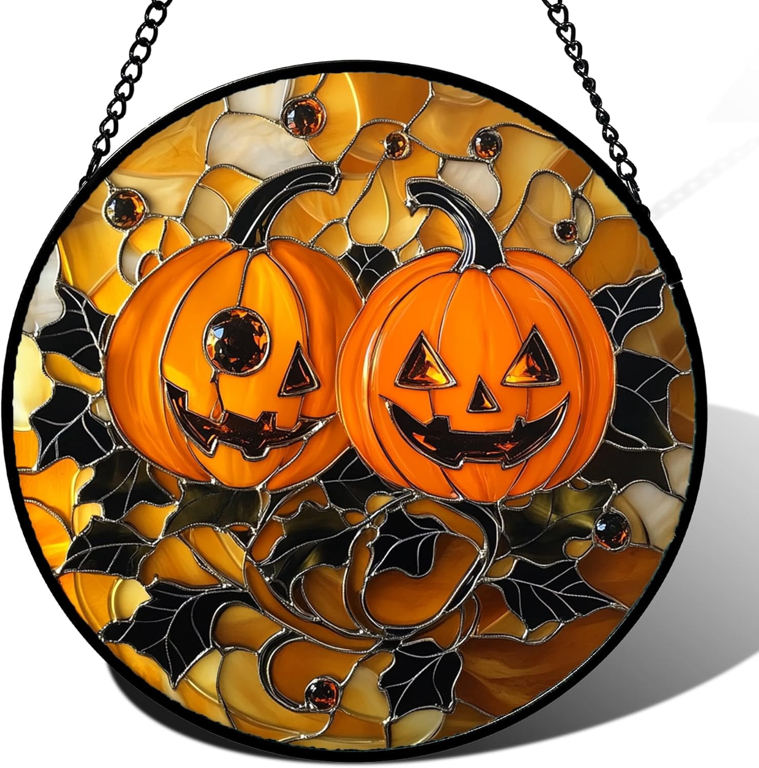Stained Glass Window Hanging - Halloween Decoration Evil Pumpkin ...