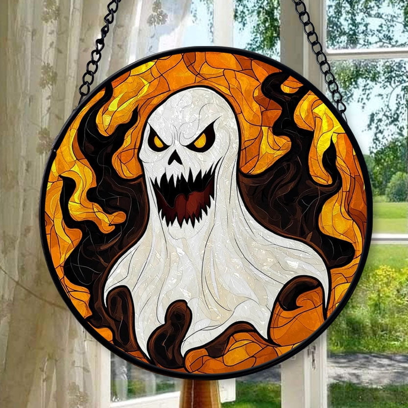 Stained Glass Window Hanging - Halloween Decoration Evil Scary Big ...