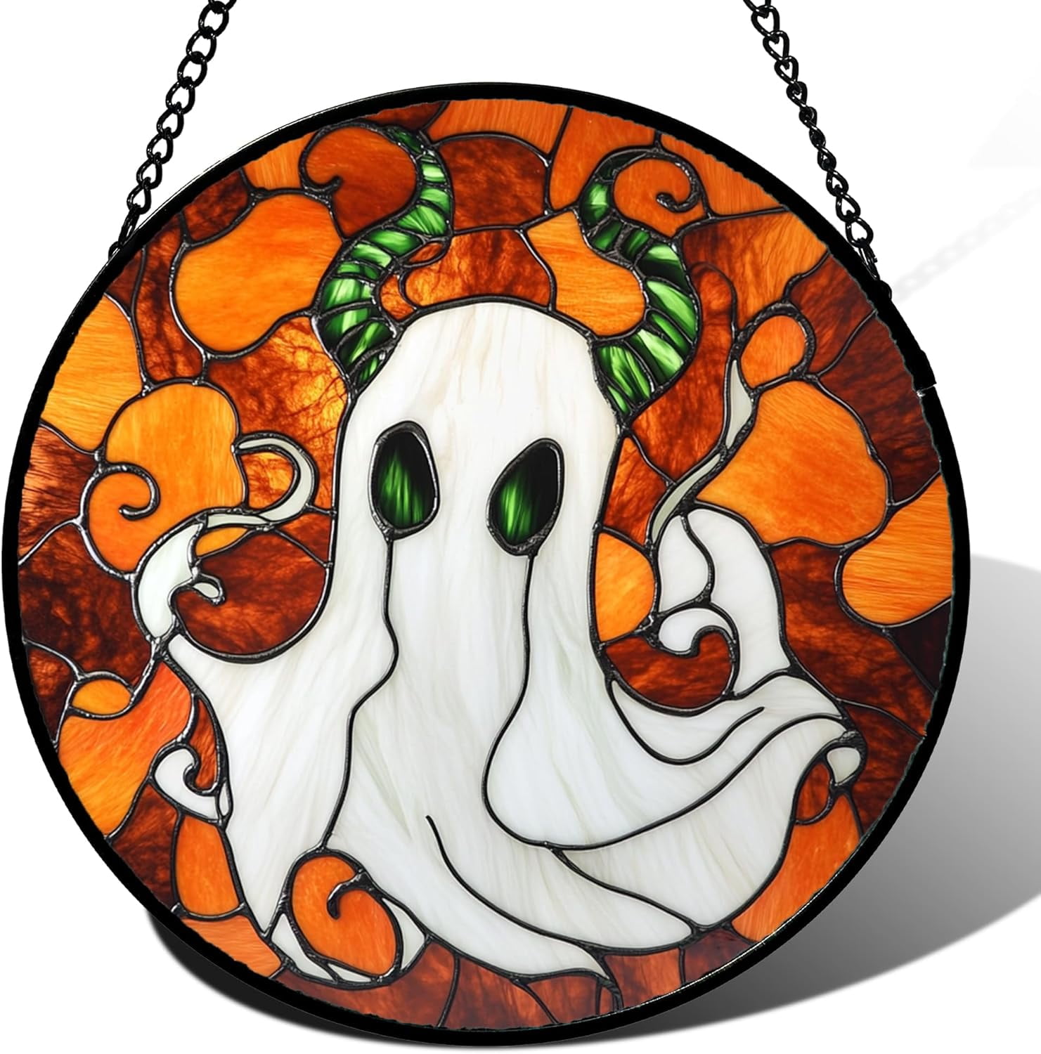 Stained Glass Window Hanging - Halloween Decoration Fantasy Goat Horn ...